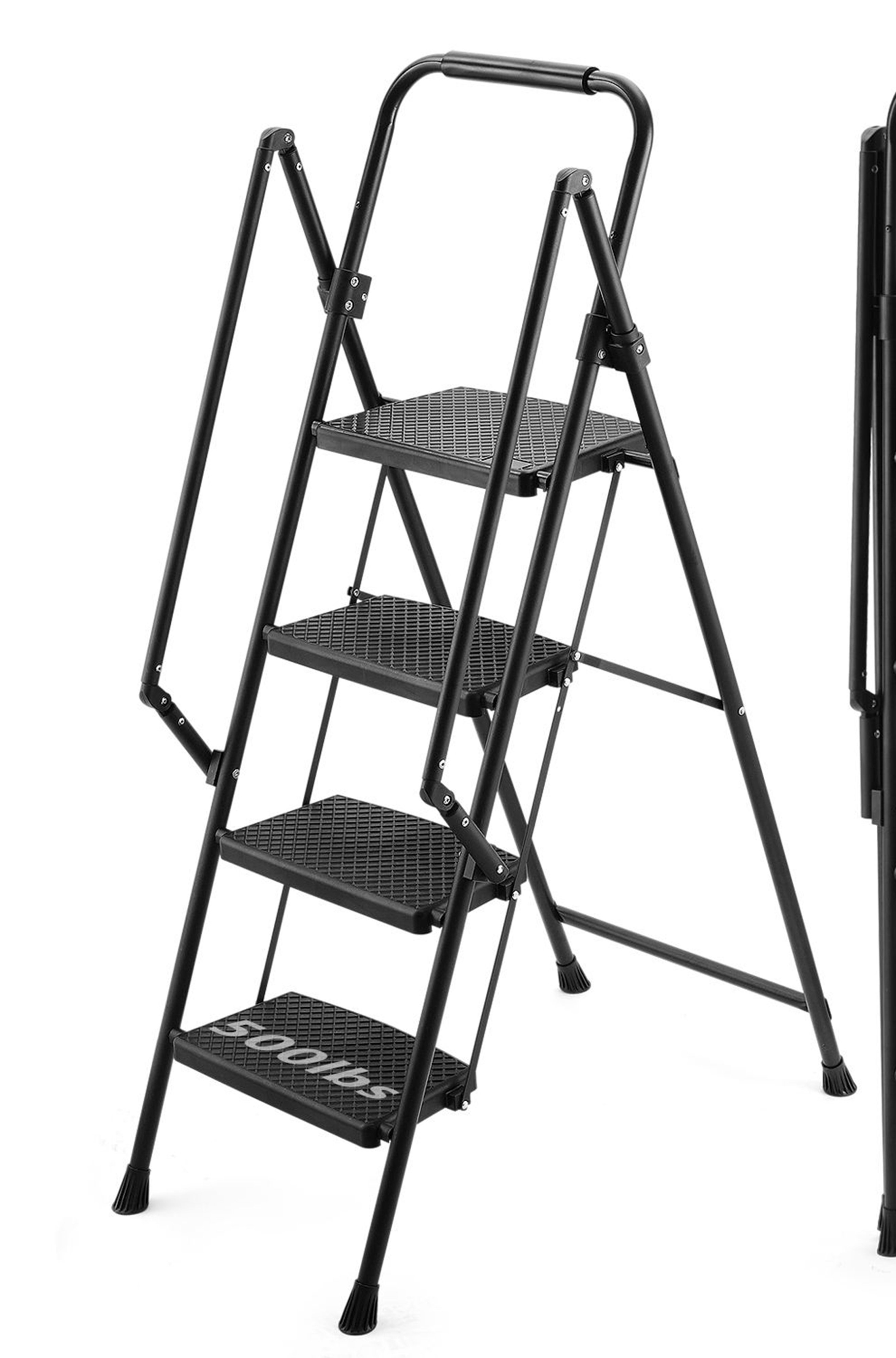 KAQCVIN Four Step Ladder, Lightweight Folding Four Step Stool, Wide ...