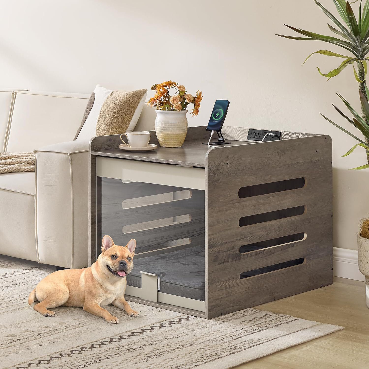 Tucker Murphy Pet™ Modern Dog Crate Furniture With Charging Station ...