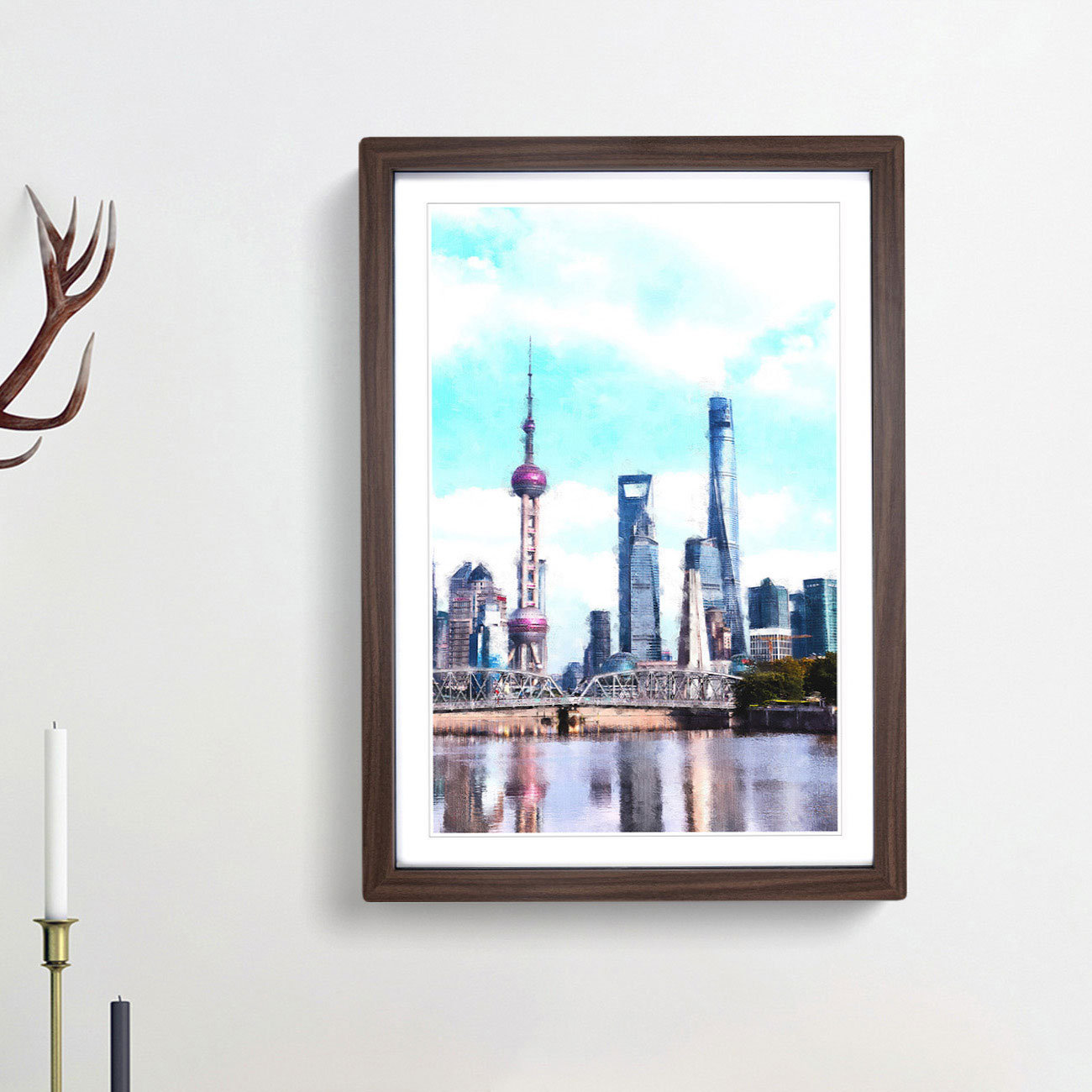East Urban Home Shanghai Skyline Reflection - Picture Frame Painting ...