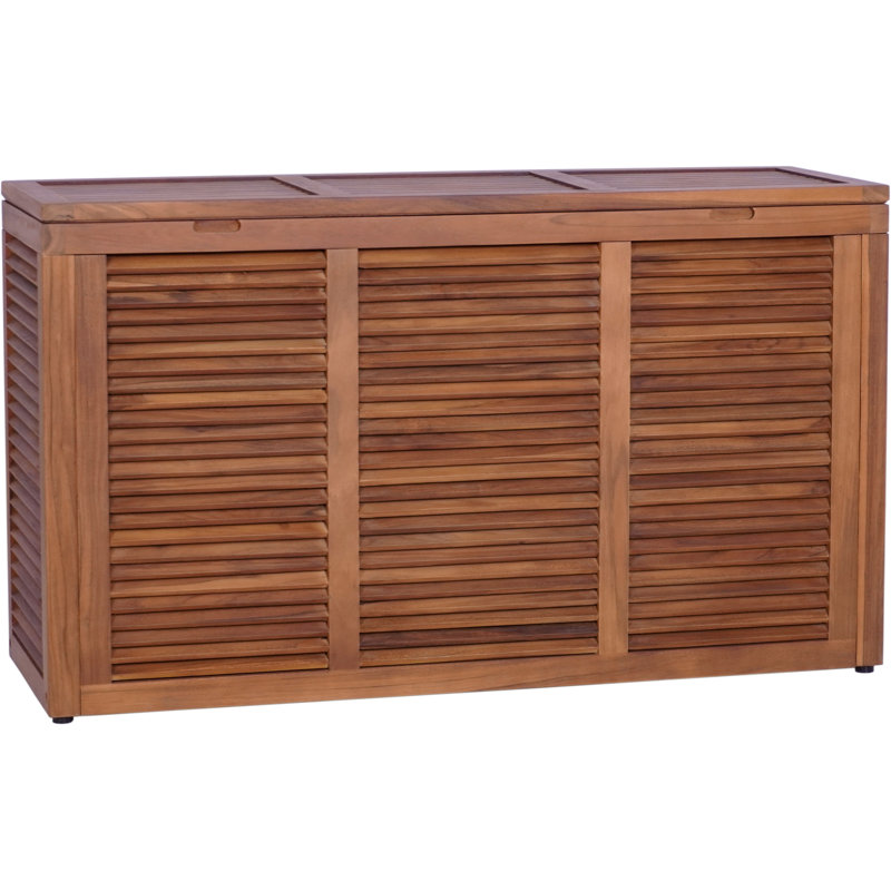 Aqua Teak Nila Triple Size Wall-Hugging Teak Louvered Hamper | Wayfair