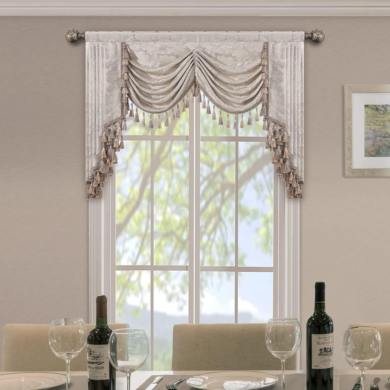 Nivozu Jacquard Waterfall Valance for Living Room | Wayfair