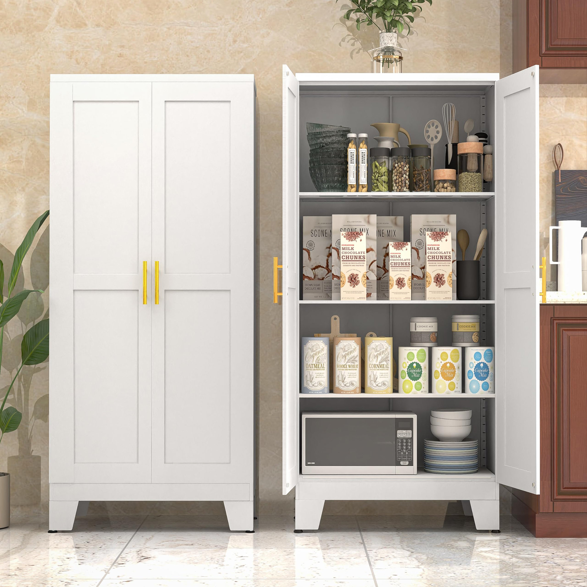Mercer41 61" High Kitchen Pantry with Doors and Shelves | Wayfair