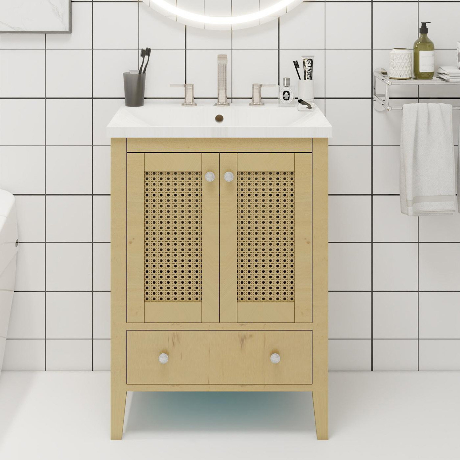 Ophelia & Co. 24" Natural Bathroom Vanity With Ceramic Basin, Rattan ...