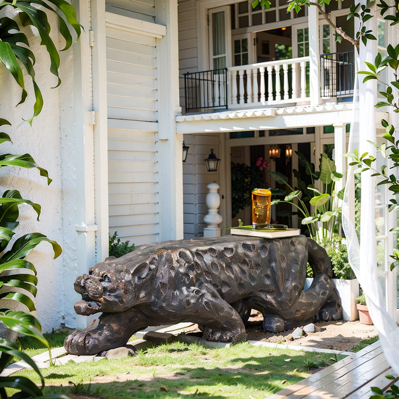 Bungalow Rose Lightweight Concrete Leopard-Shaped Bench | Wayfair