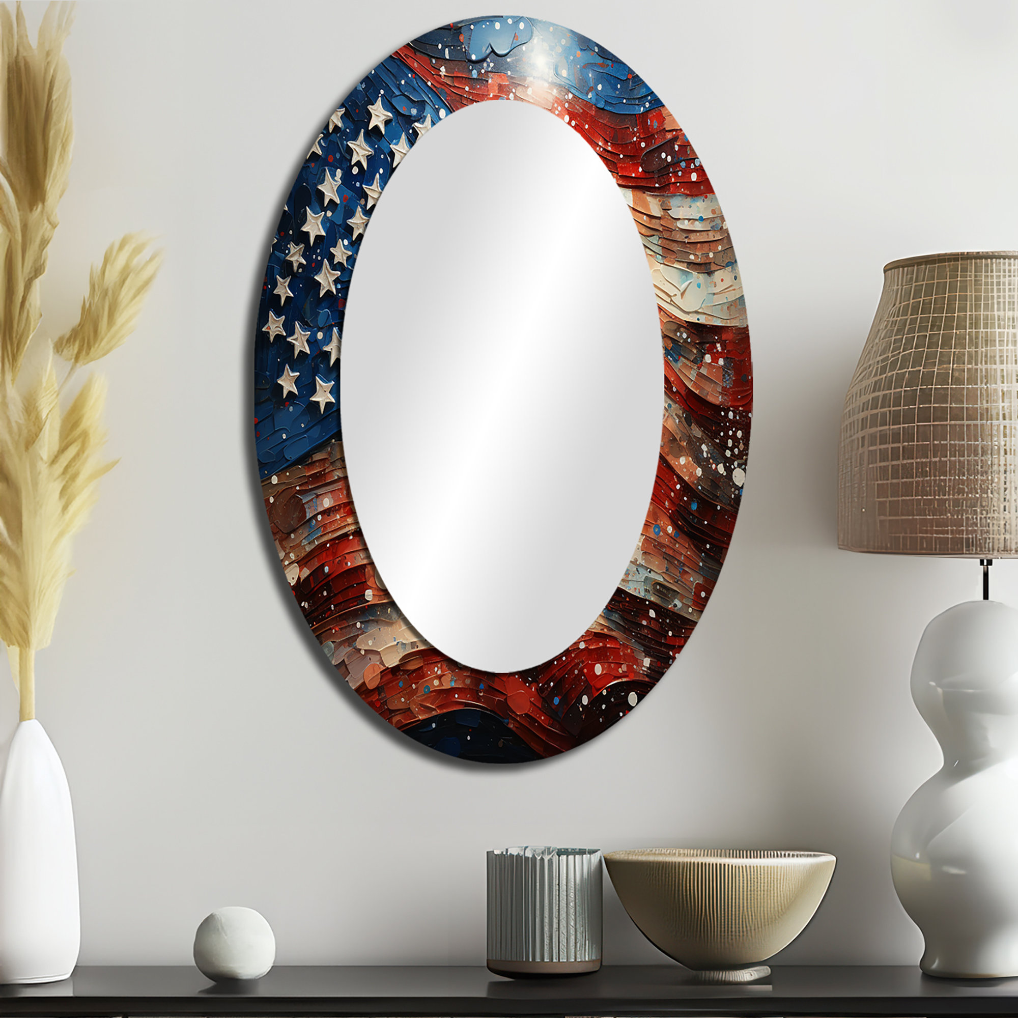 Latitude Run® Flag American Flag IV - Abstract Oval Decorative Mirror ...