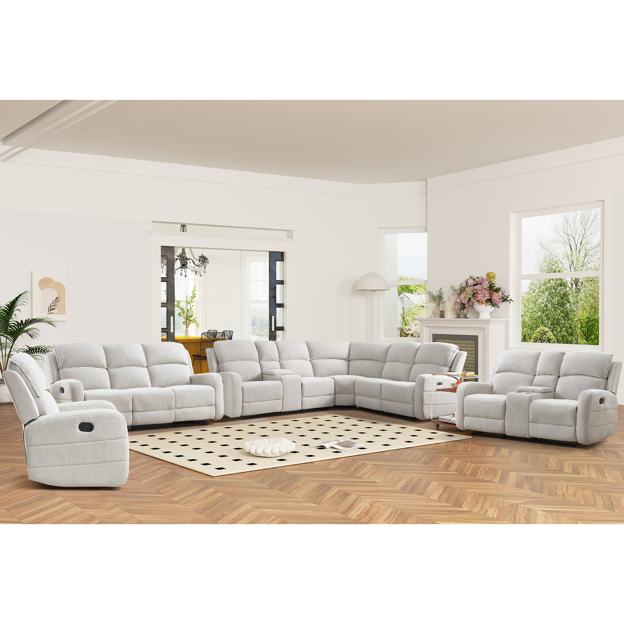 Latitude Run® 4-Piece Modern And Overstuffed Soft Reclining Living Room ...