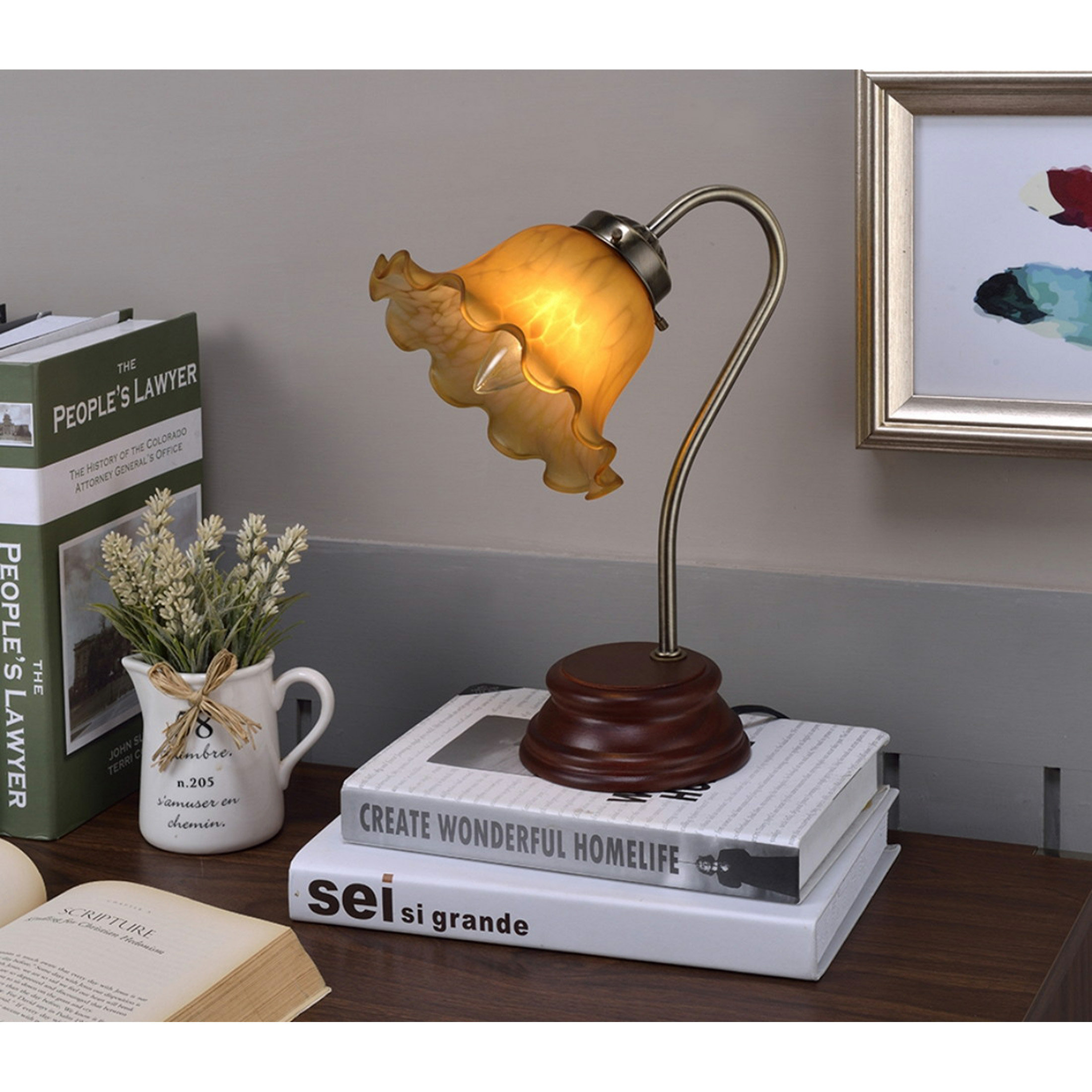 Winston Porter 11.65" Table Lamp, Victorian Goose Neck Design, Amber ...