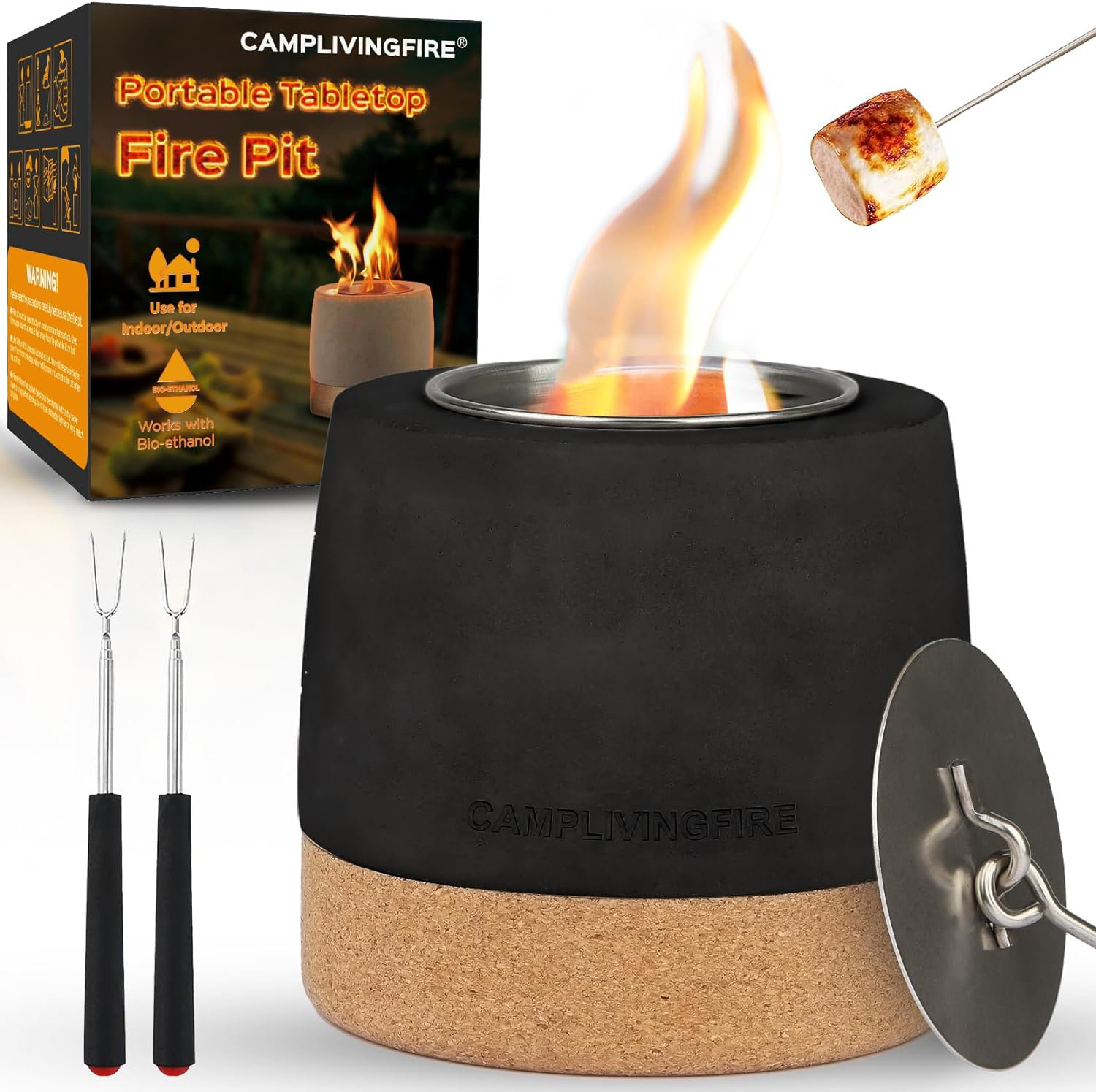 INKEDZ Tabletop Fire Pit, Round Concrete Smokeless Smores Fire Pit ...