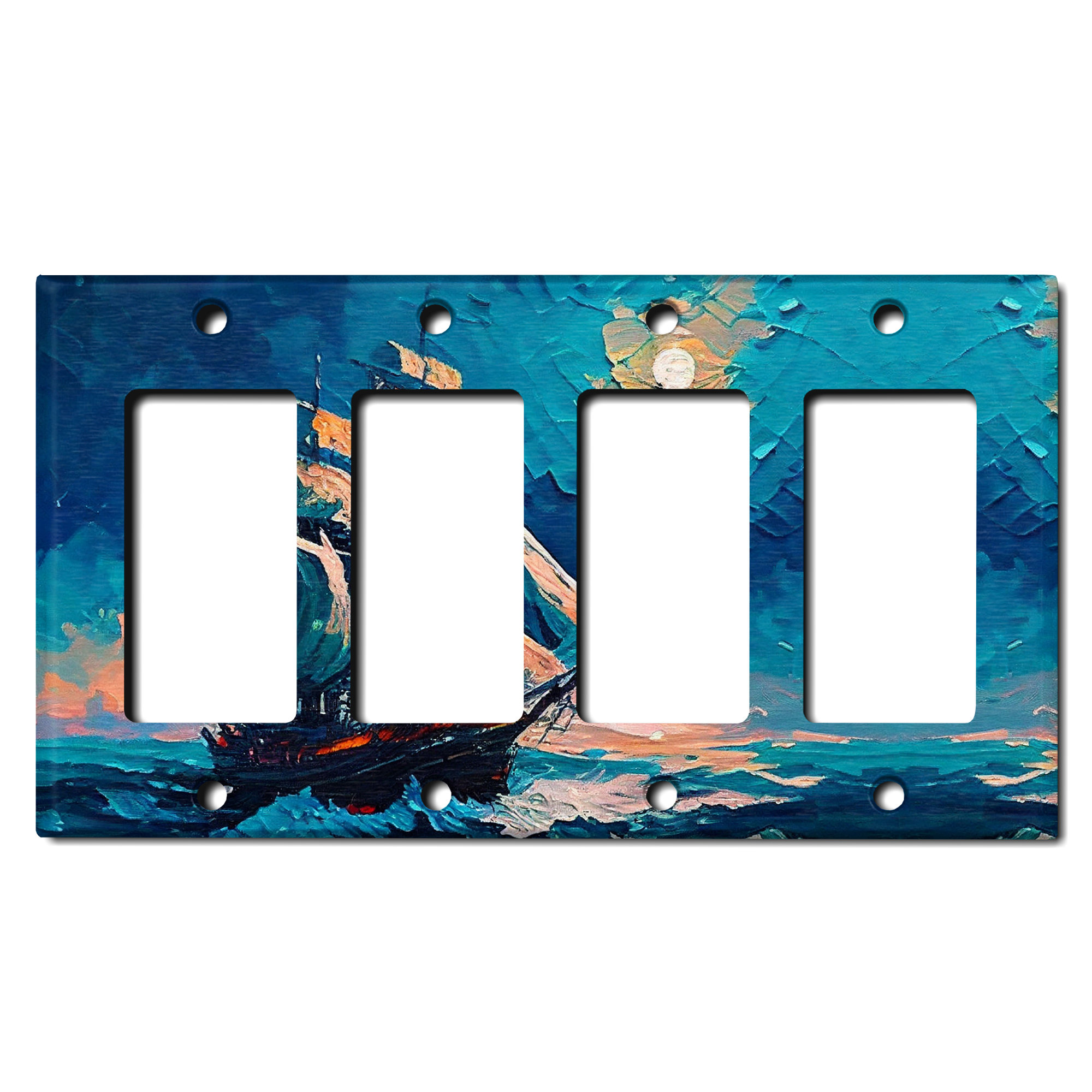 WorldAcc Rustic Sea Ship Boat Blue Ocean 4-Gang Rocker Wall Plate | Wayfair
