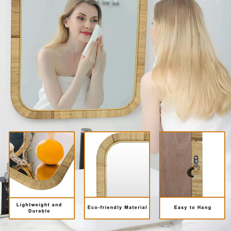 Bay Isle Home™ 24"×36" Handmade Rattan Framed Wall Mirror, Rustic ...