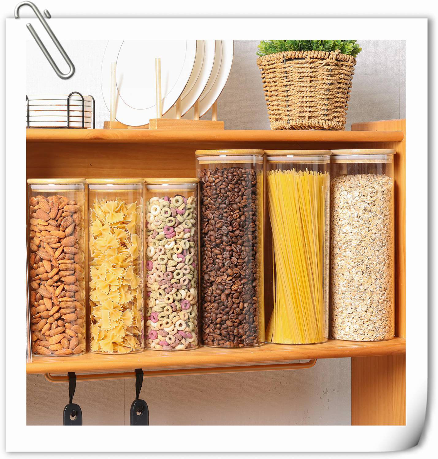 Prep & Savour Glass Food Storage Jars Set Of 6, Tall Glass Storage ...