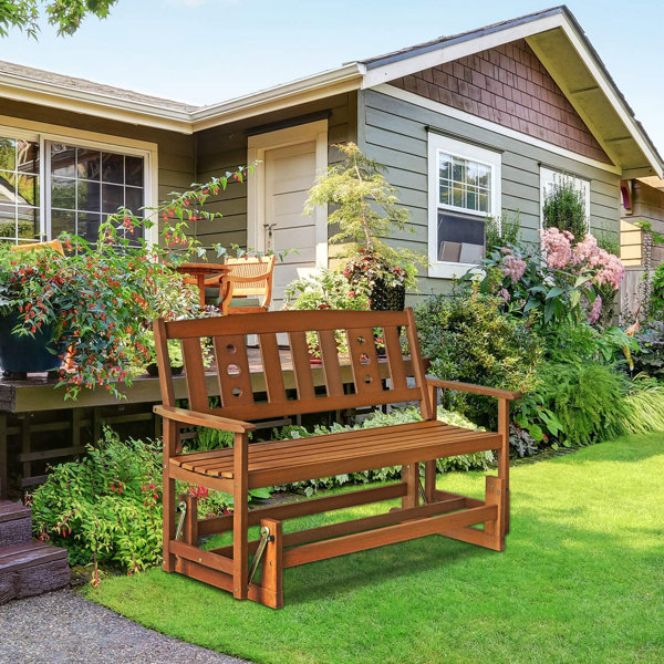 Red Barrel Studio® Outdoor Romney Gliding Solid Wood Bench & Reviews ...