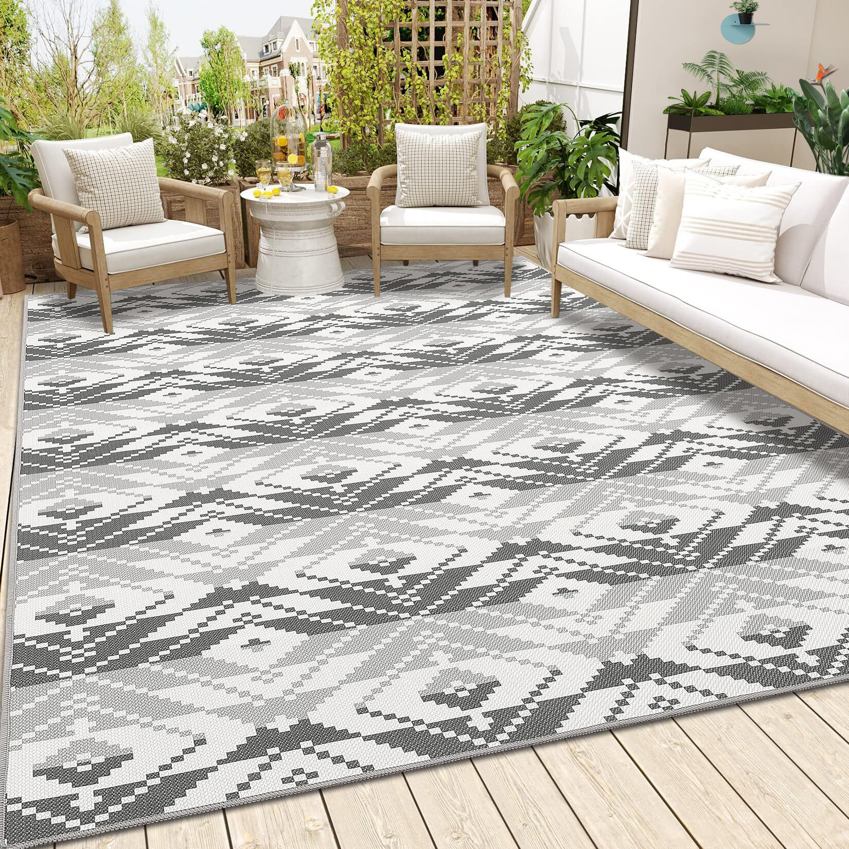 Bungalow Rose 9×12 Large Area Rug Outdoor Rug Washed Back Print Folding ...