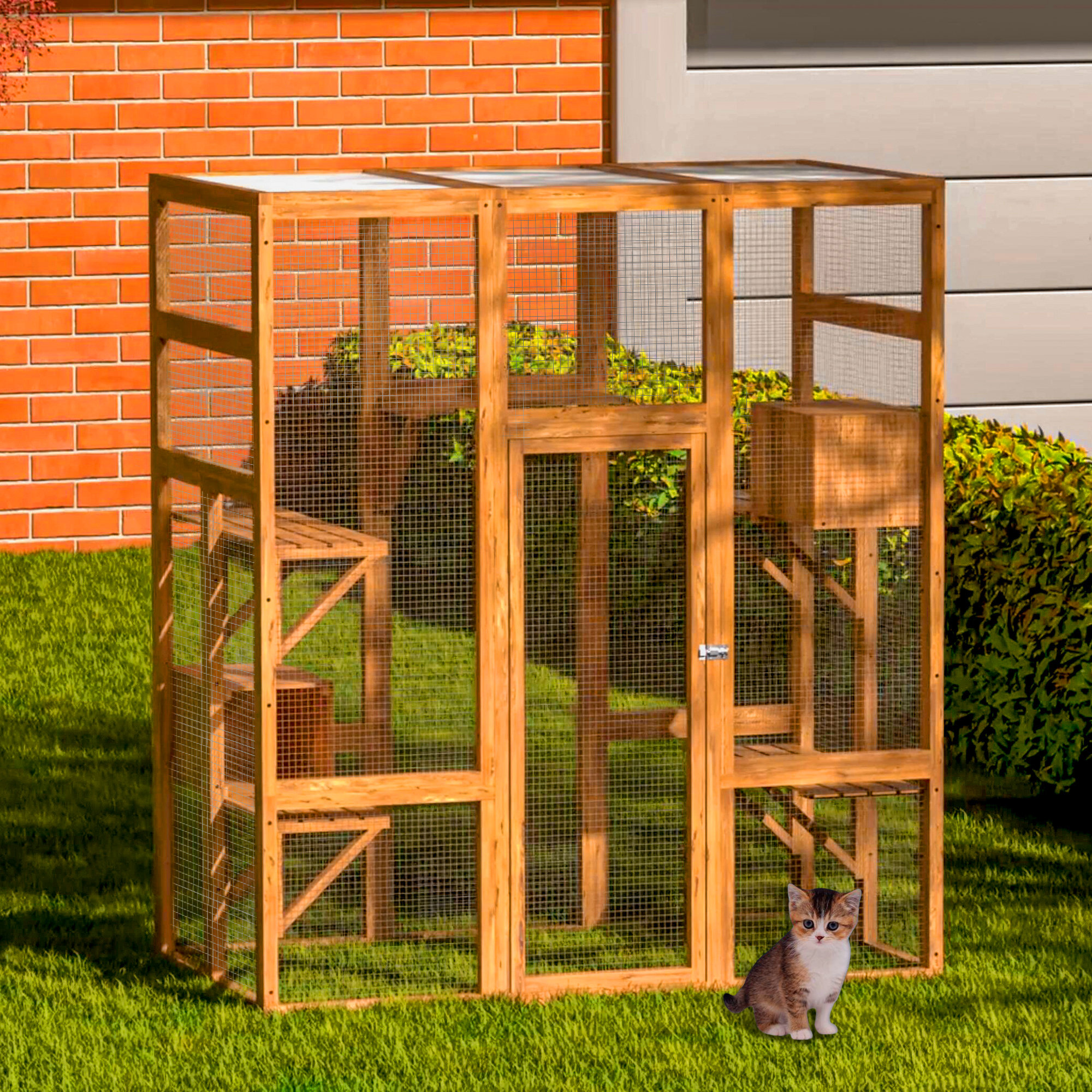 Tucker Murphy Pet™ Elgina 70in Outdoor Cat House, Cage Walk in Cat ...