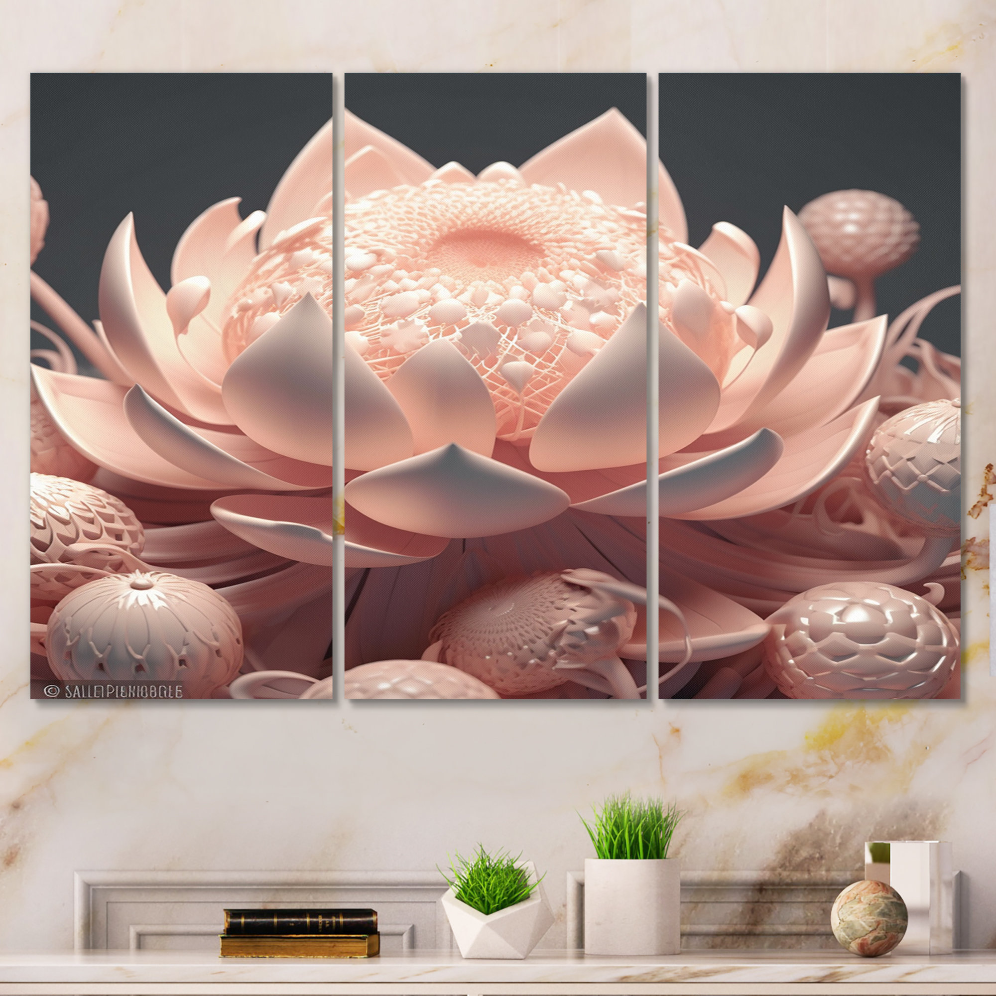 Design Art Light Pink Tender Blossoming Lotus Flower IV - Lotus Canvas ...