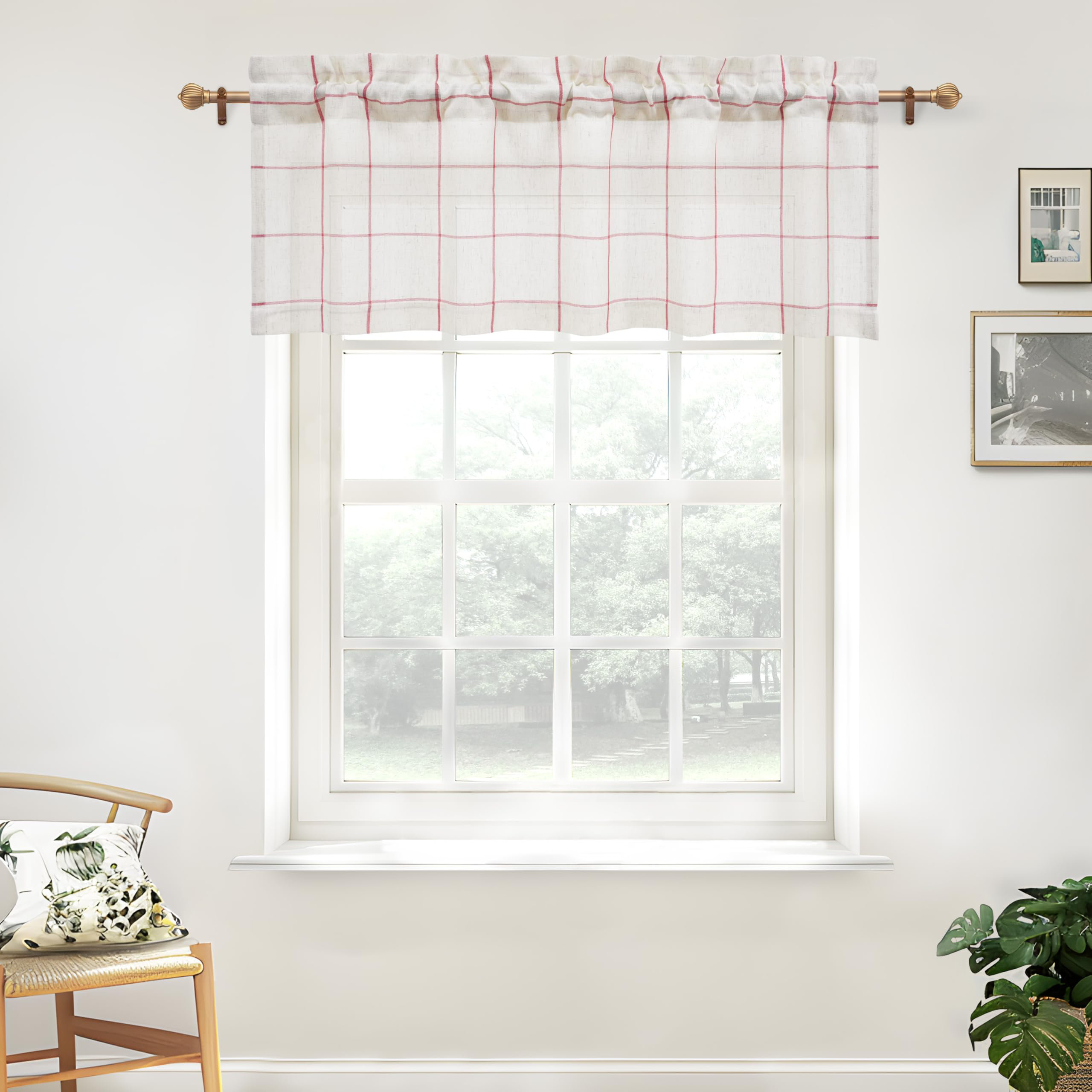 Gracie Oaks Windowpane Plaid Linen Textured Small Window Valance for ...