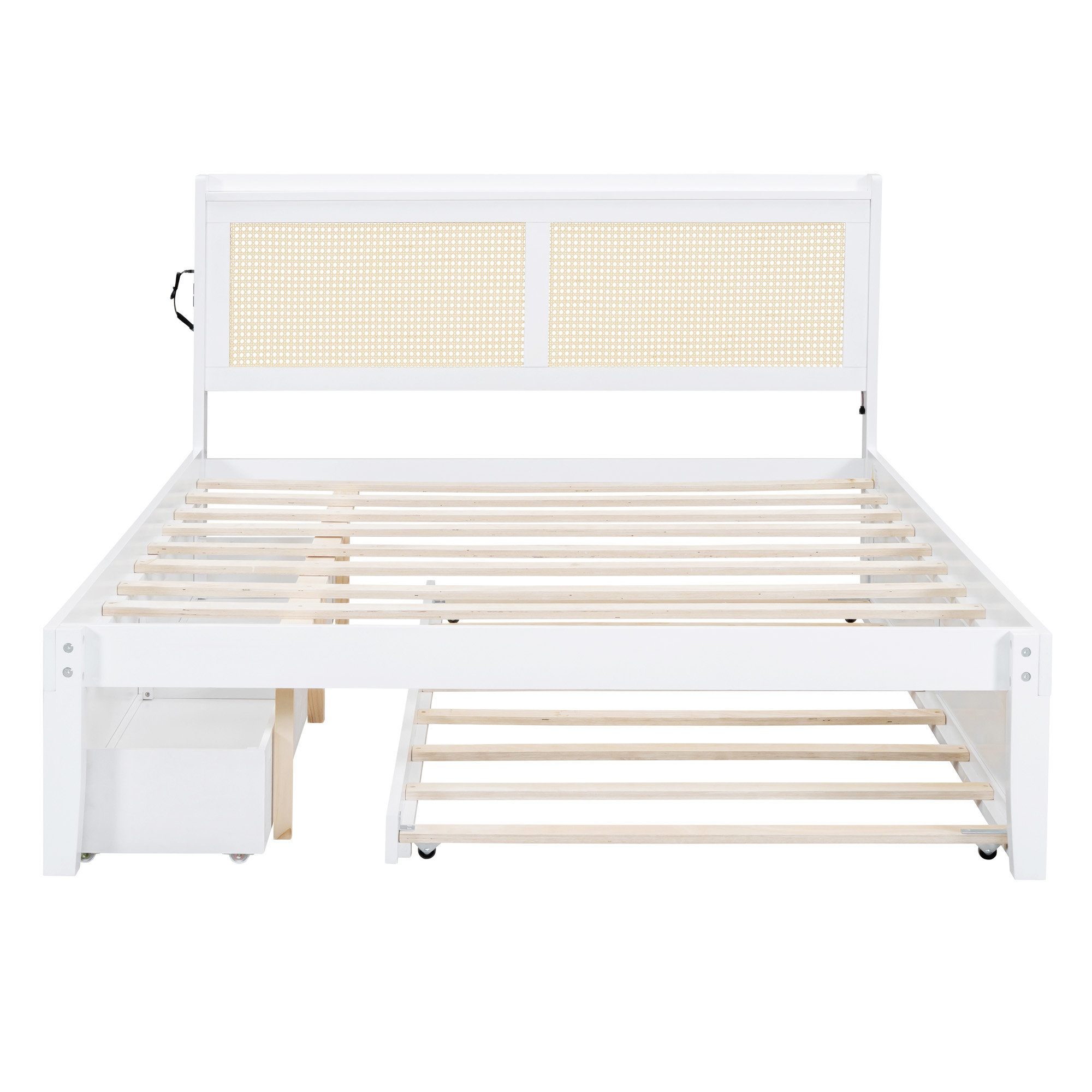 Dakota Fields Elegant Bed Frame With Rattan Headboard And Sockets | Wayfair