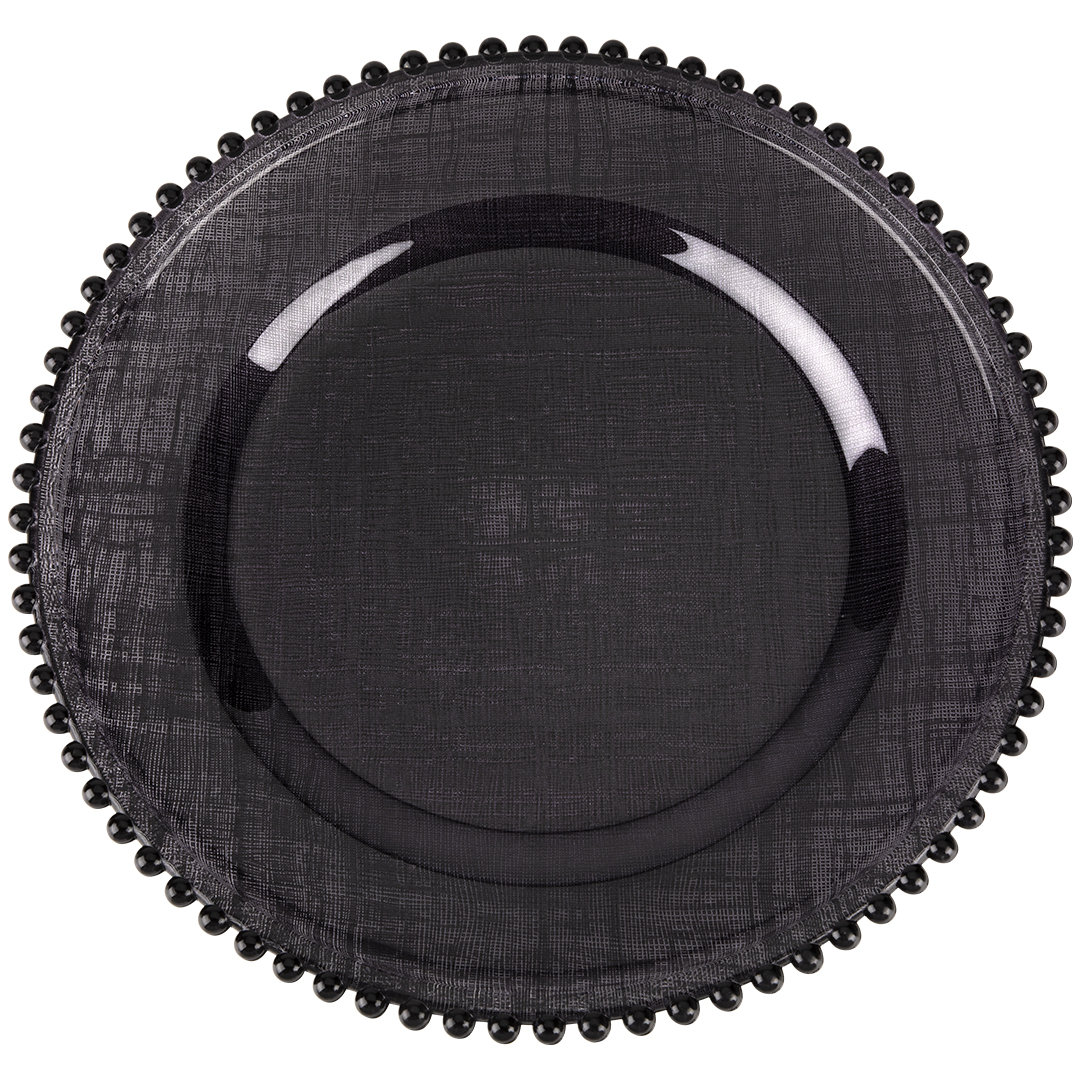 Koyal Wholesale Glass Charger Plates Round Black Beaded Linen Cross ...