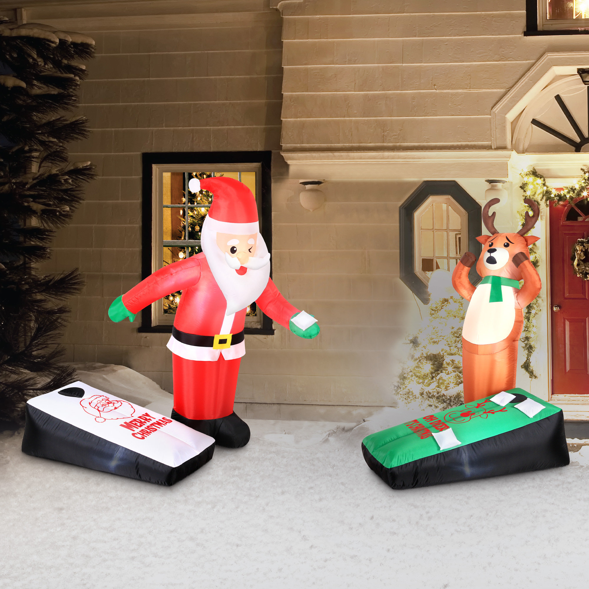 The Holiday Aisle® Inflatable Santa And Reindeer Playing Cornhole ...