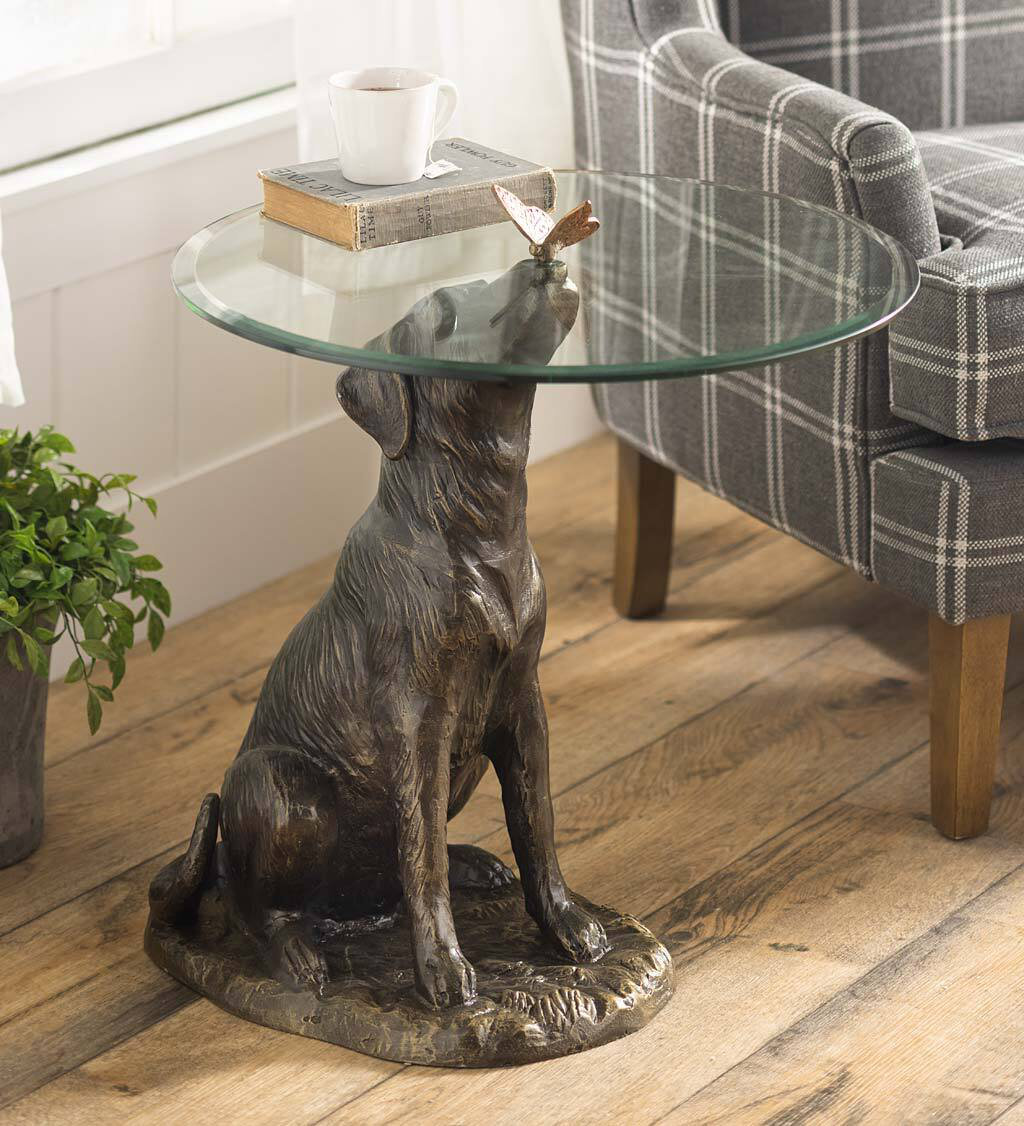 Plow & Hearth Labrador And Butterfly Cast Aluminum Side Table With ...