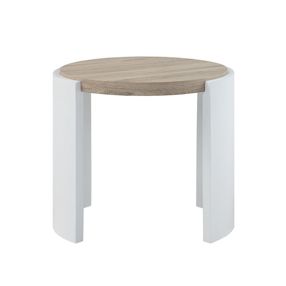 Hokku Designs Round Wooden End Table In High Glos White And Oak | Wayfair