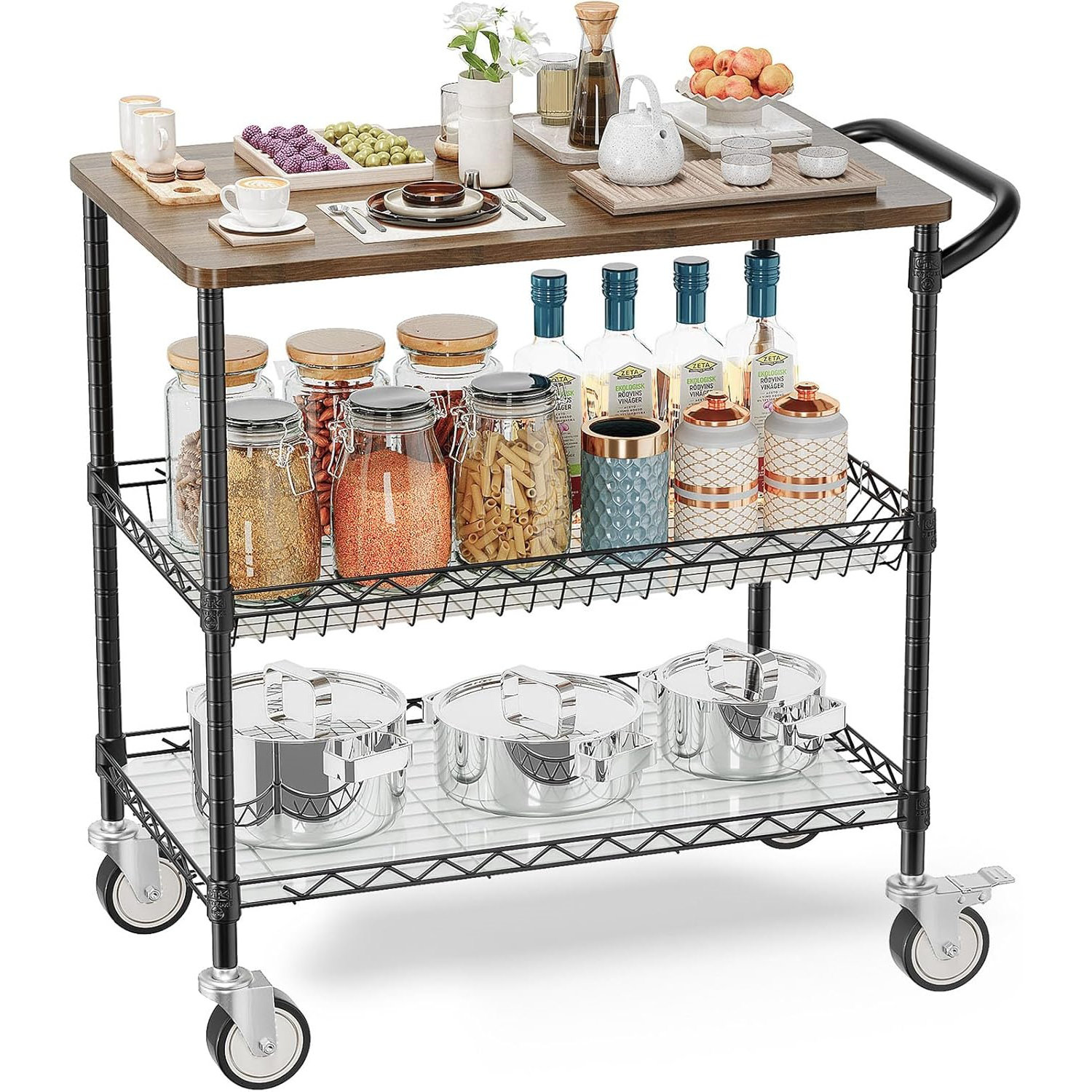 DONIVE Rolling Kitchen Carts with Wheels, 3 Tier Heavy Duty Rolling ...