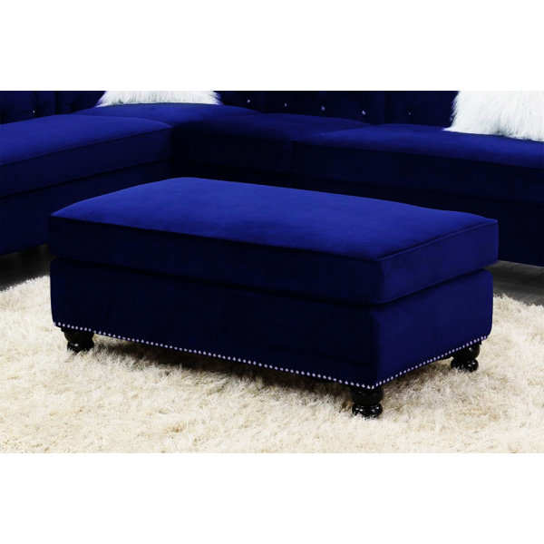 Alcott Hill® Living Room XL- Cocktail Ottoman Indigo Blue Velvet Accent ...