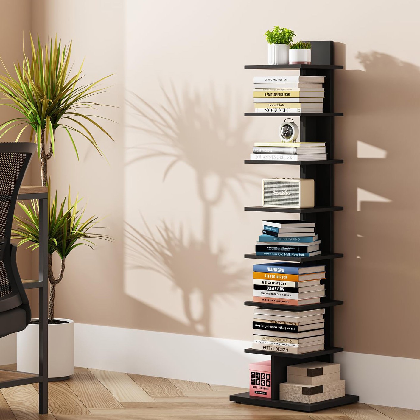 Latitude Run® Vertical 8-Tier Spine Book Tower with 1 Cube - Wayfair Canada