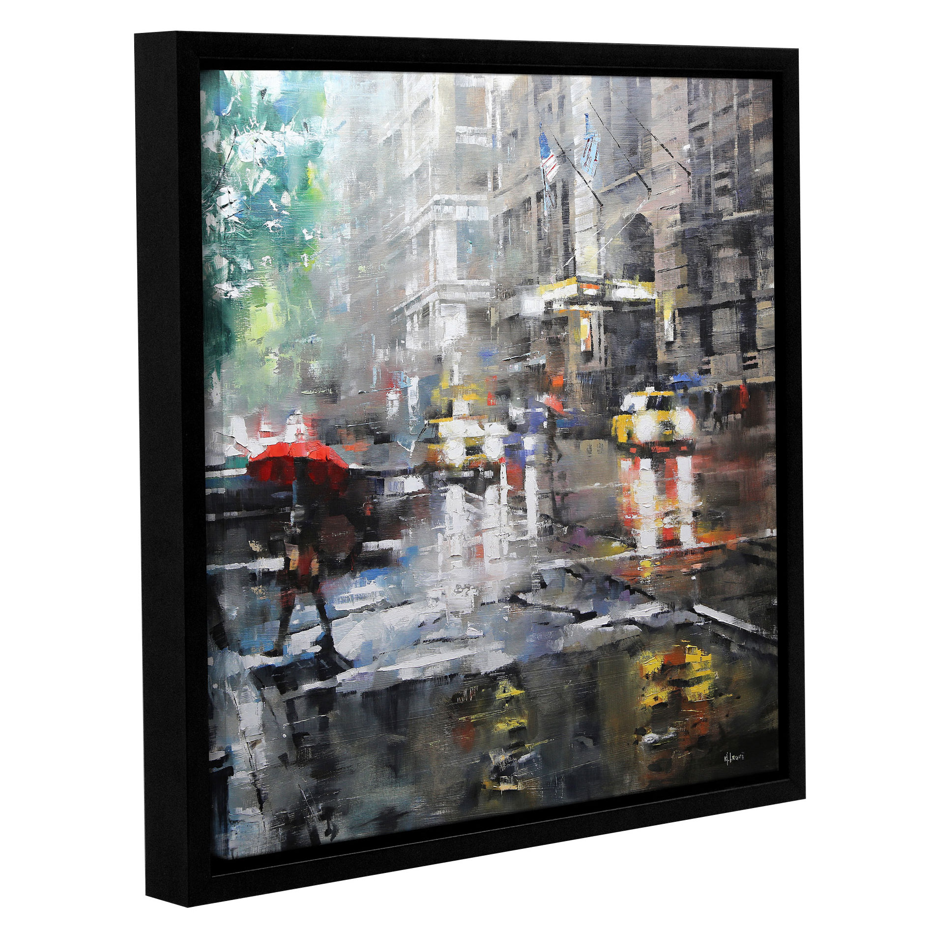 Latitude Run® 'Manhattan Red Umbrella' Framed Painting Print on Canvas ...