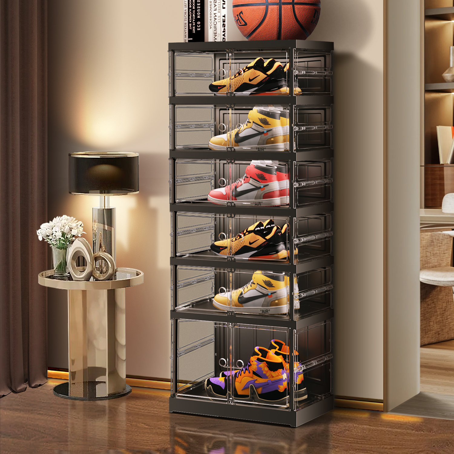 Rebrilliant Alexxis 6-Tier 6-12 Pairs Stackable Shoe Storage Box Shoe ...