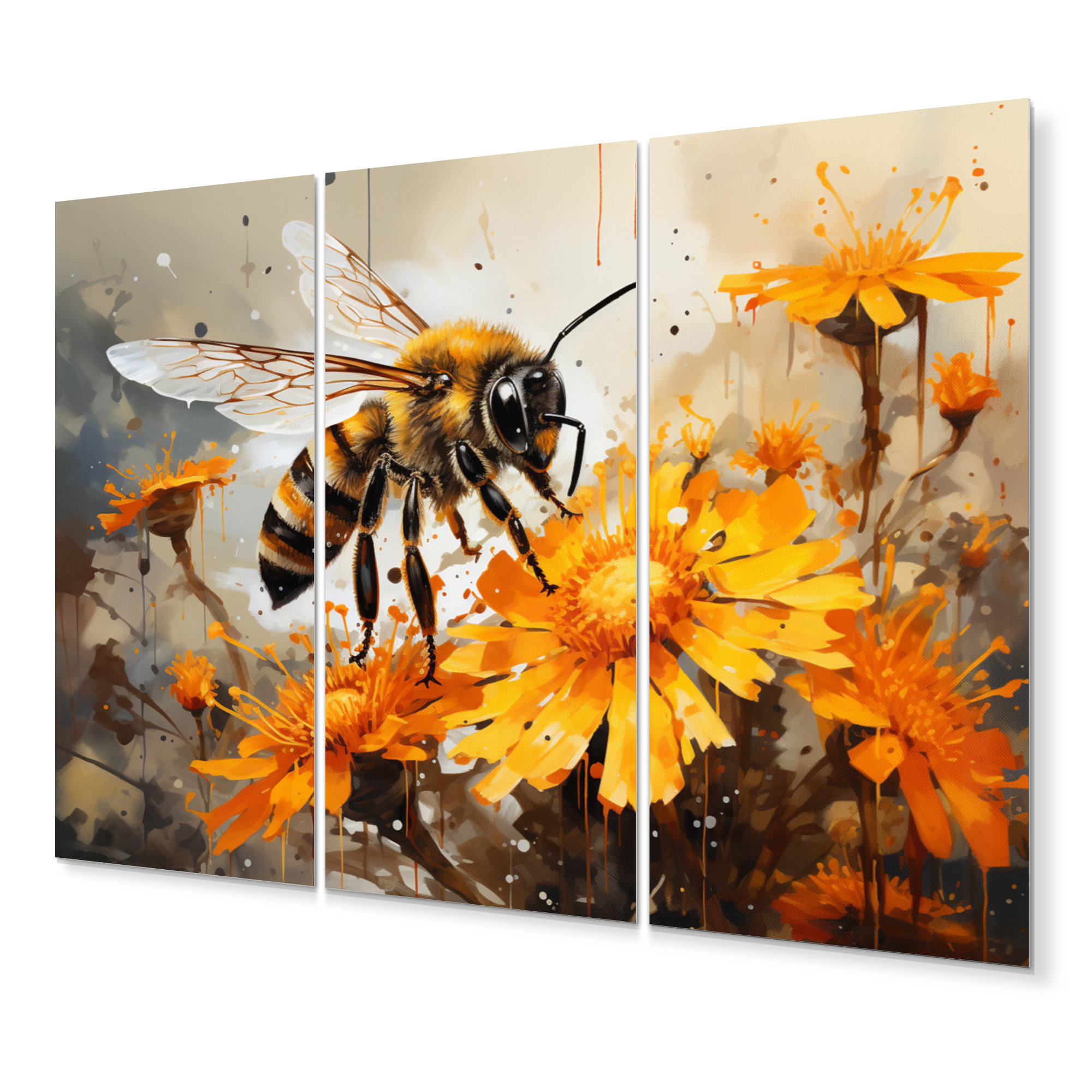 Design Art Animal Sunflower Bee Vibrant II - Animals Metal Wall Art Set | Wayfair