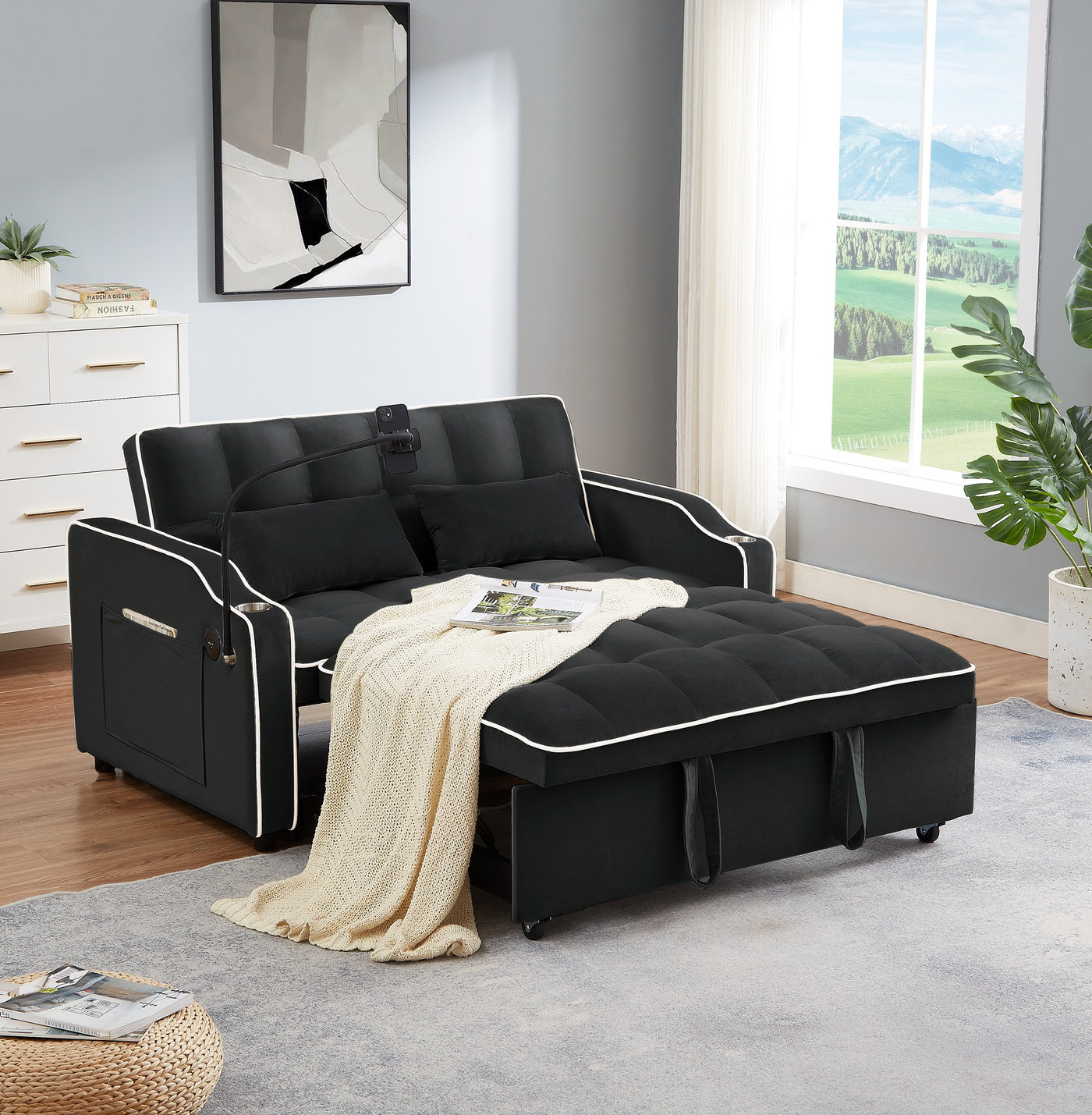 GZMWON 54.81'' Velvet Sofa Sleeper Sofa Bed Pull Out Couch Sofa Sleeper ...