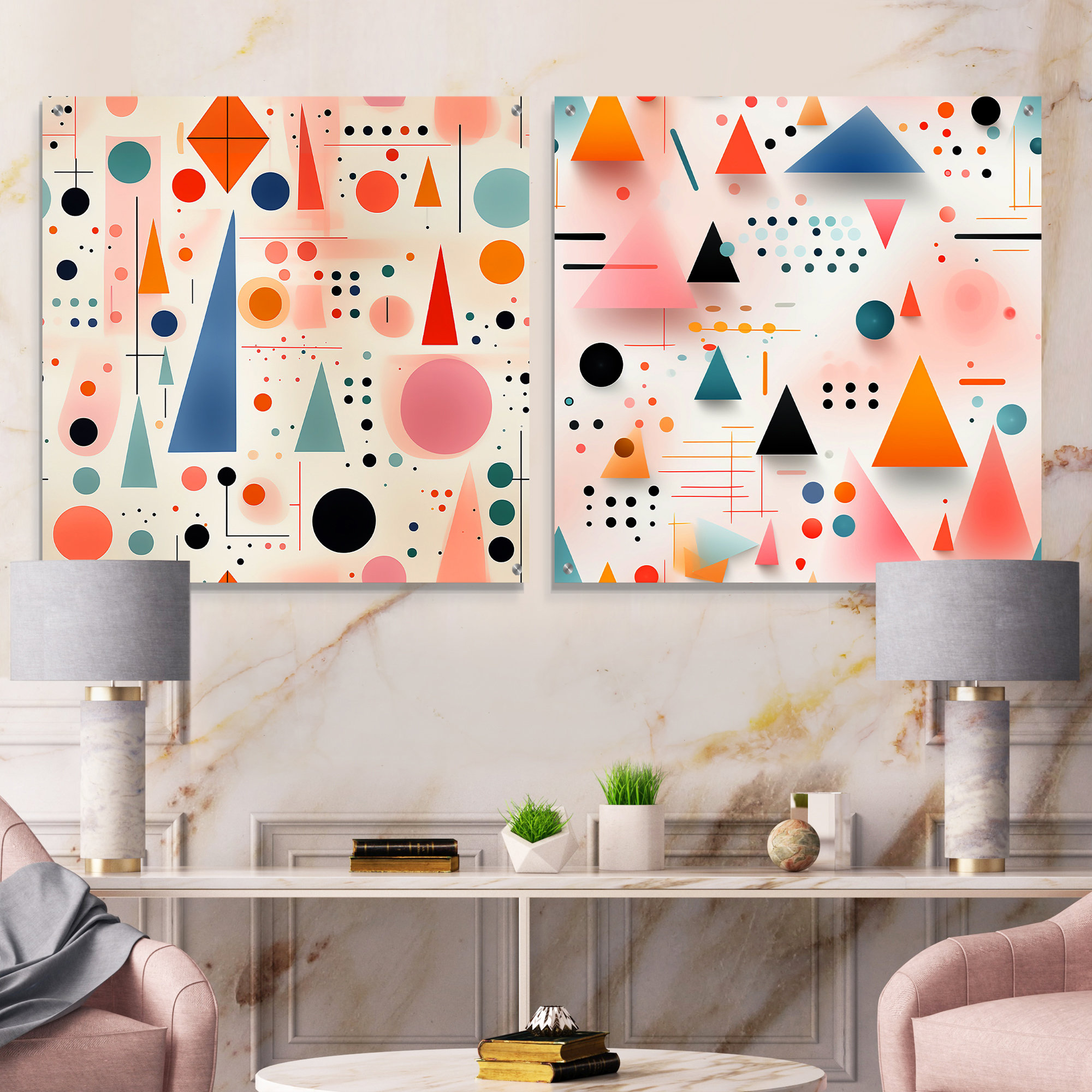 Design Art Pink Geometric Forms Pattern - Abstract Geometric Acrylic ...