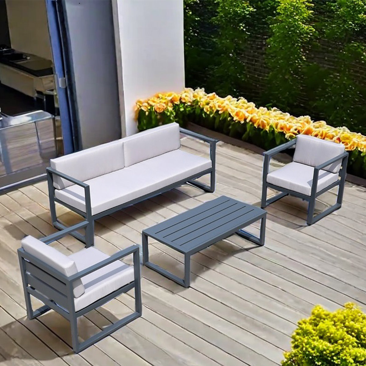 Hokku Designs Troyce Thick Aluminum Frame Waterproof Outdoor Sofa | Wayfair