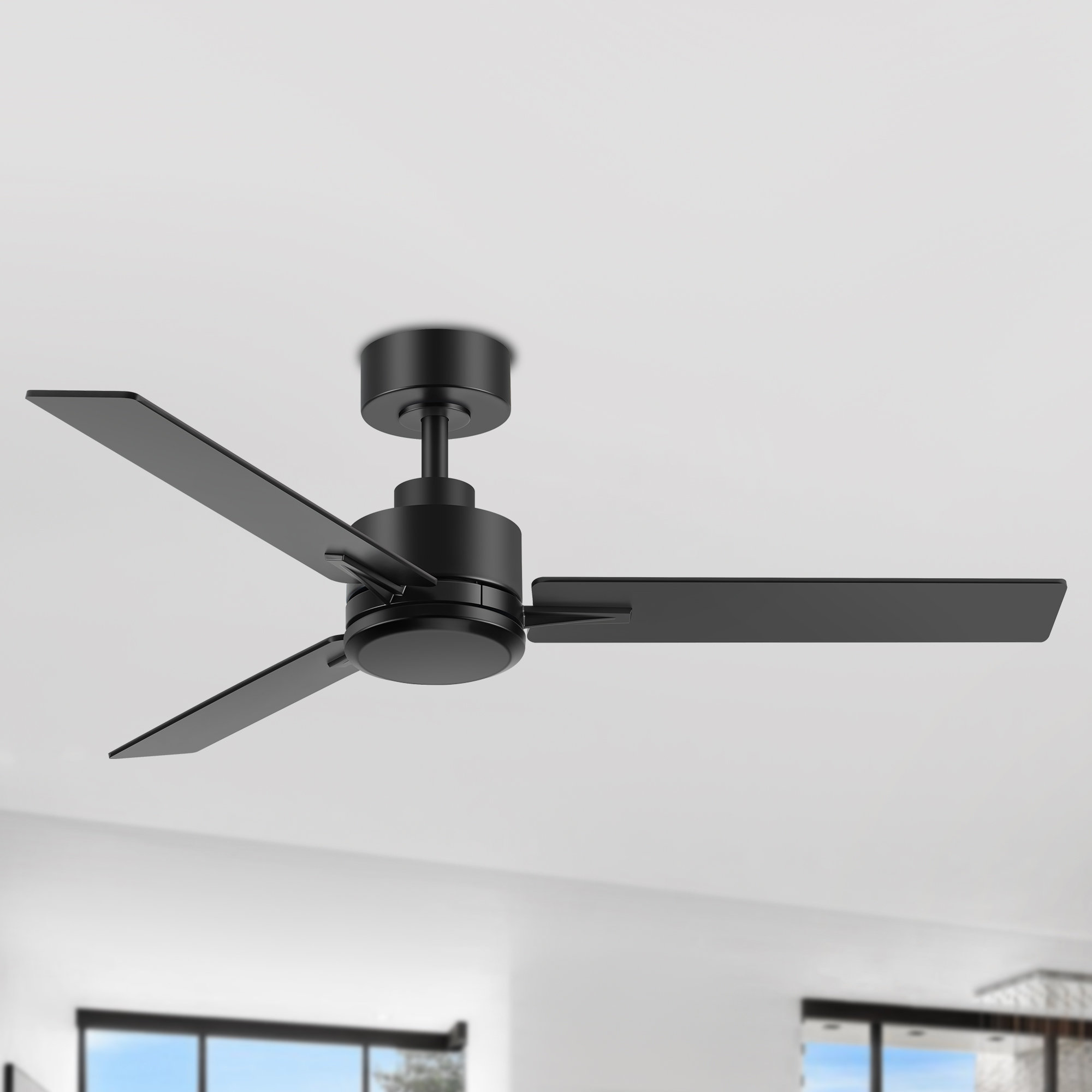 Ebern Designs Zelindo 48''Matte Black Ceiling Fan Without Light, Indoor ...