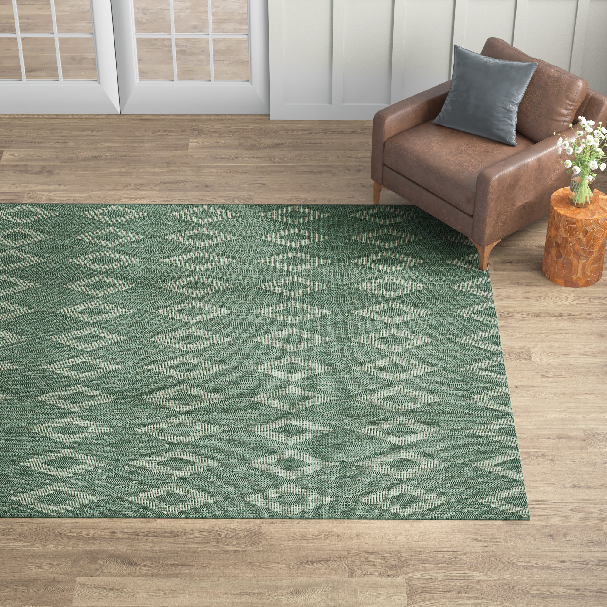 The Twillery Co.® Sherborn Geometric Dark Green Indoor / Outdoor Area ...