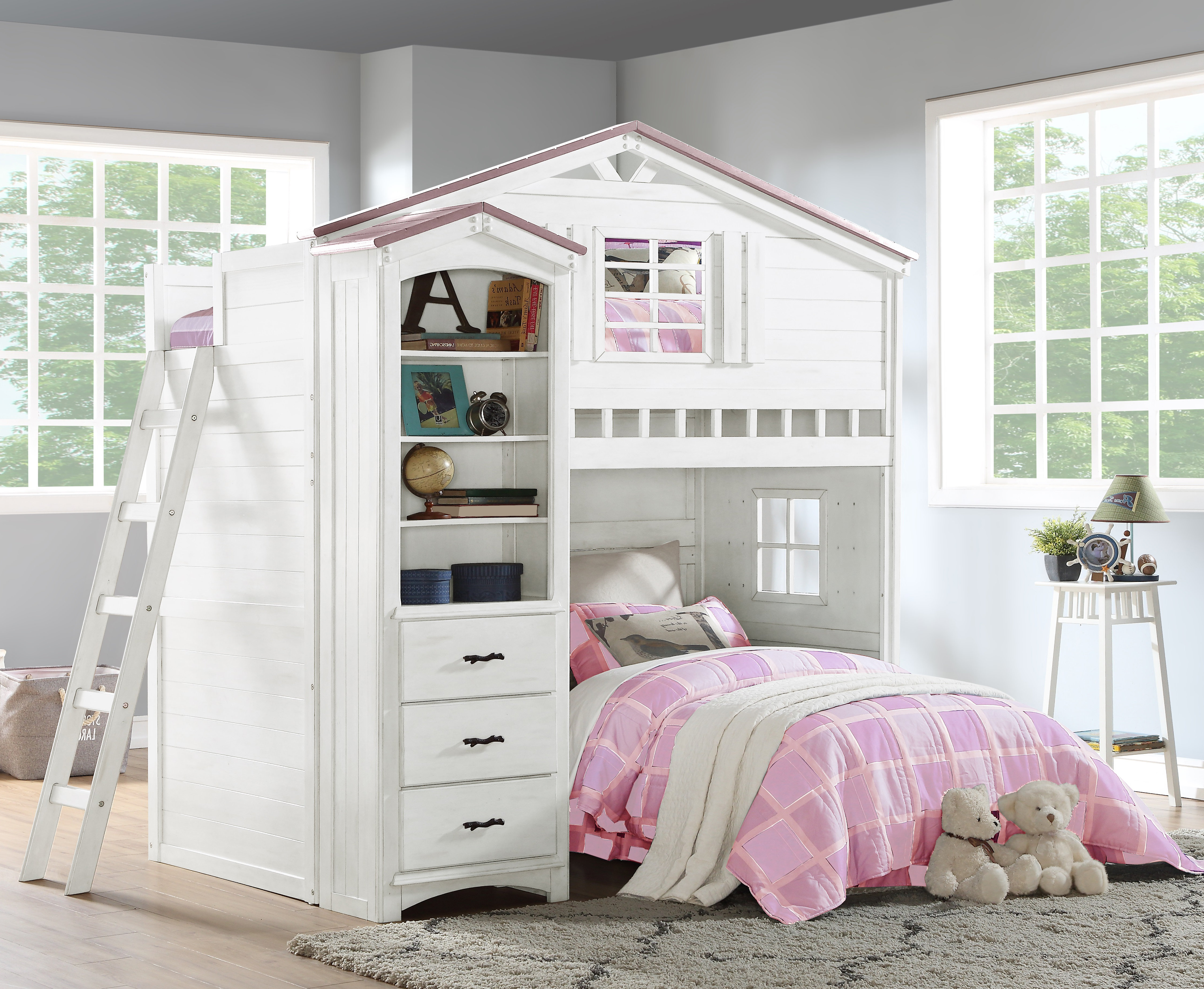 Harper Orchard Adasha 4 - Tier Bookcase in Pink and White | Wayfair