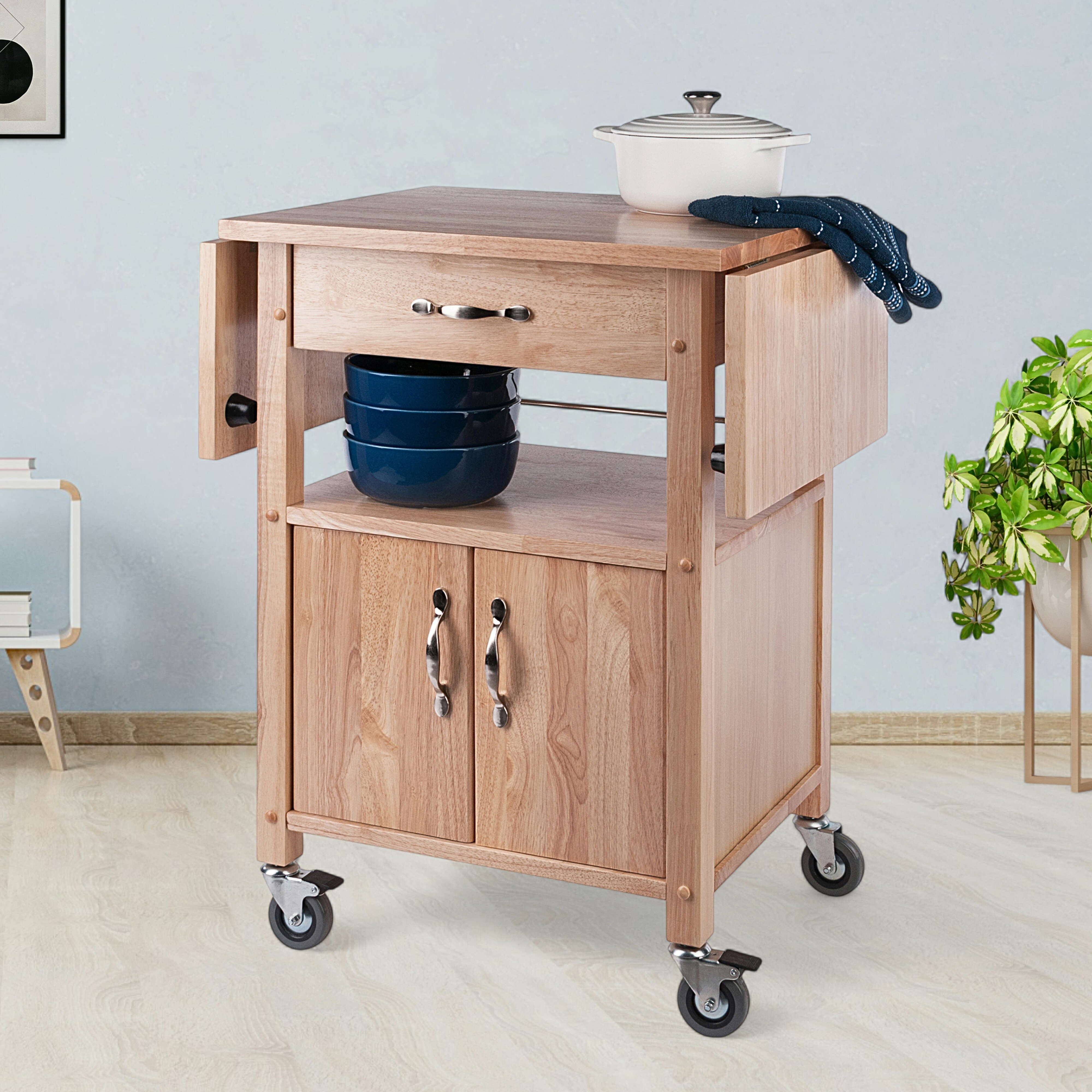 Lark Manor™ Enzo Natural Drop Leaf Kitchen Cart | Wayfair
