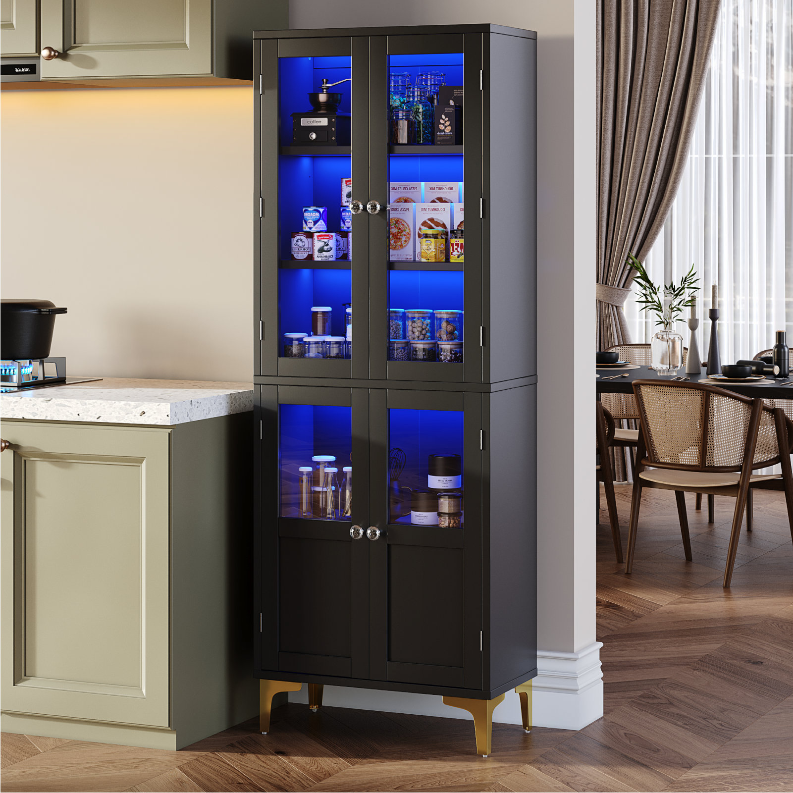 Mercer41 65'' LED Kitchen Pantry Storage Cabinet with Adjustable ...