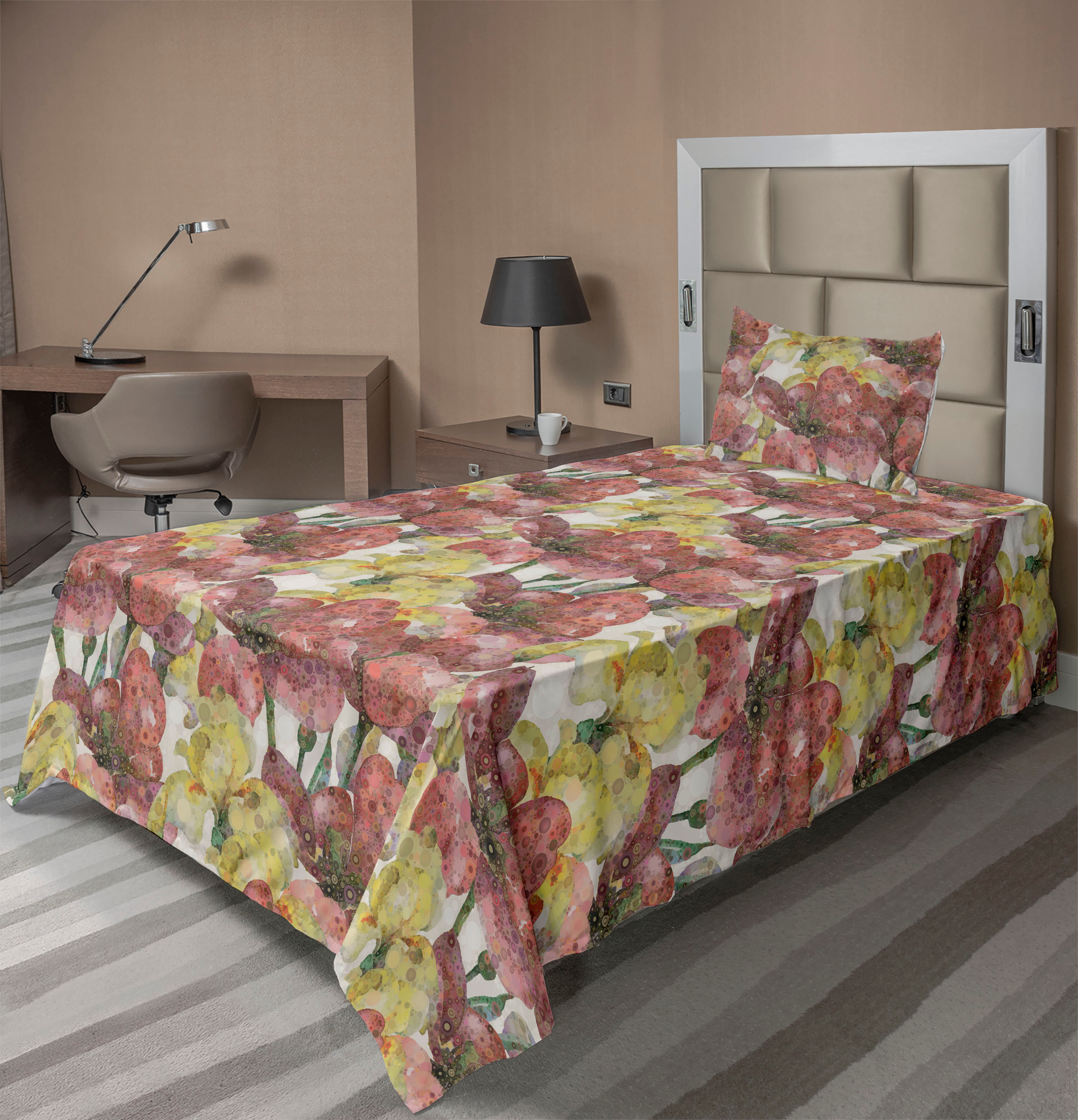 Ambesonne Flower Pattern Sheet Set Iris Floral Artwork Pale Ruby Mustard | Wayfair