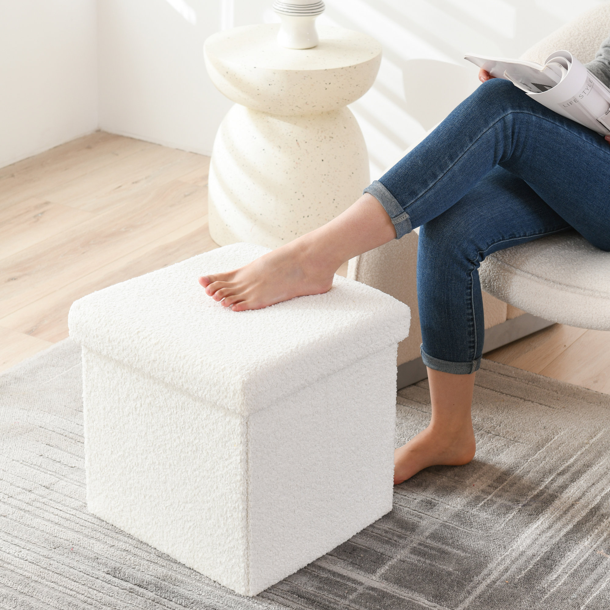 Ebern Designs Torkelson Upholstered Foldable Pouf Storage Ottoman | Wayfair
