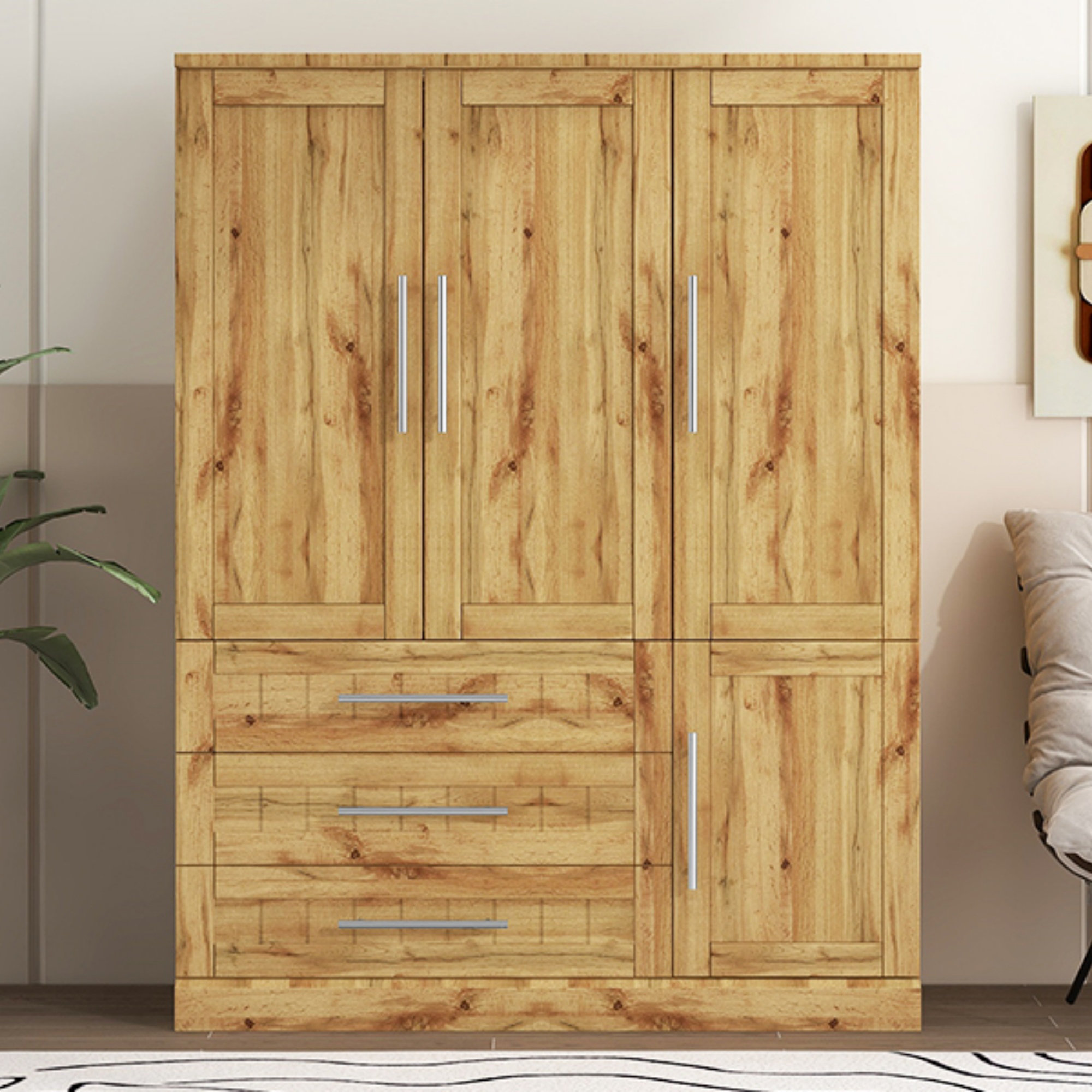 George Oliver 4 Door Wardrobe Armoire Closet With 3 Drawers - Wayfair ...