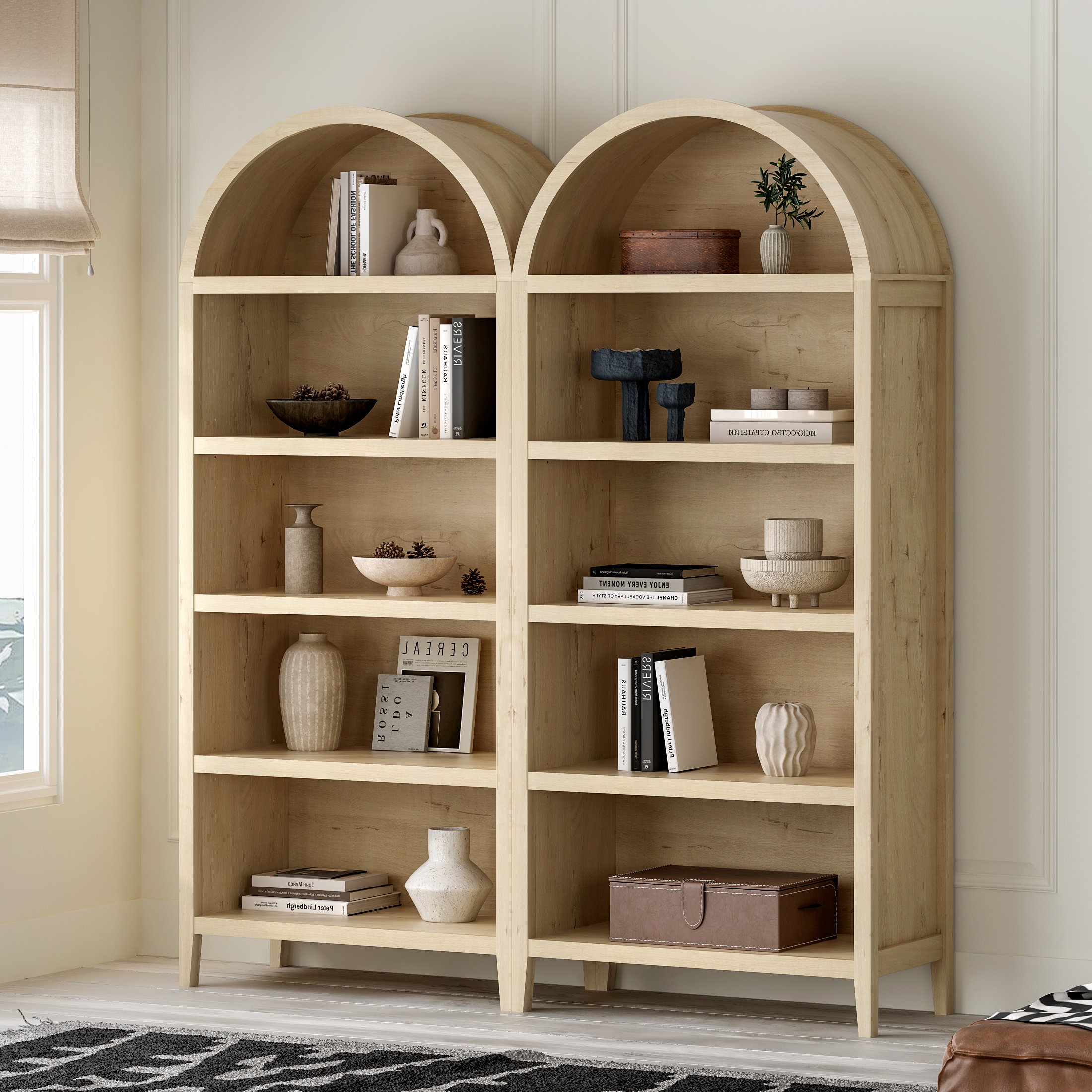 Latitude Run® Bookcase Storage Display Cabinet With 5 Shelves (Set of 2 ...