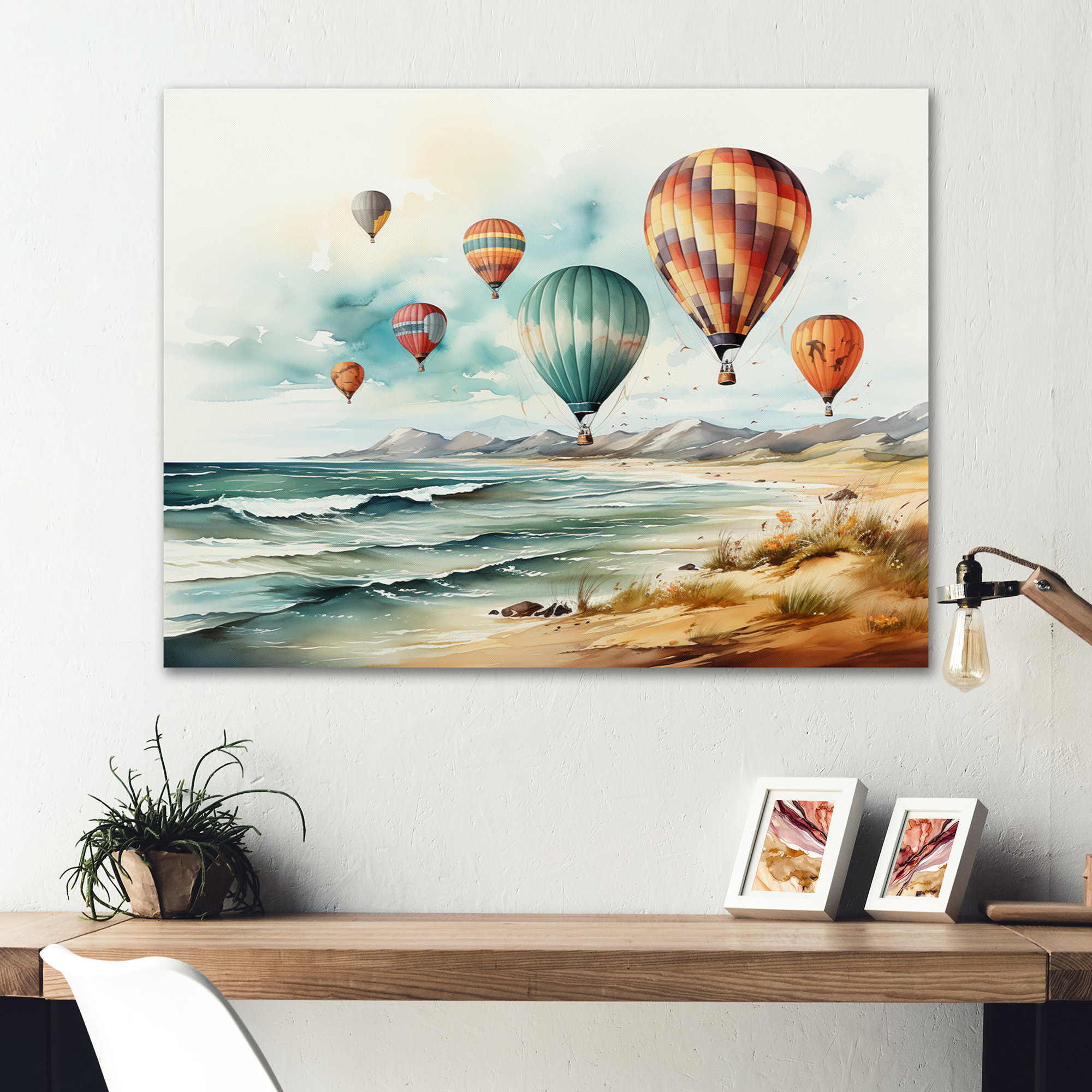 Highland Dunes Airballoon Views on the Beach I - Hot Air Balloon Metal Art Print | Wayfair