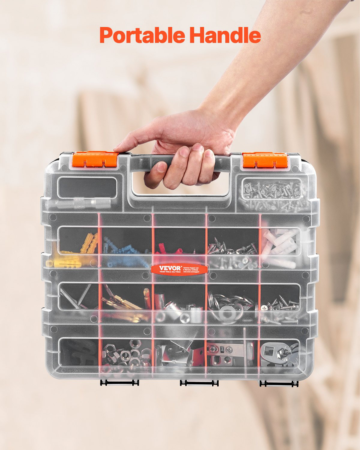 Red Global Small Parts Organizer, 34-Compartment Double Side Tools ...