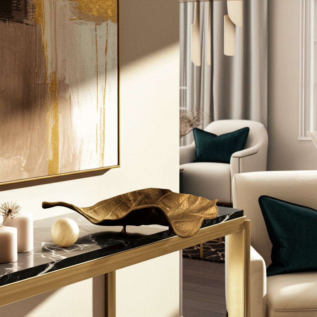 Everly Quinn Glam Metal Aluminum Leaf-Shaped Tray With Sculpted Design ...