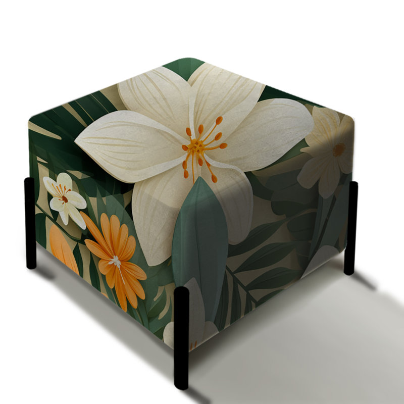 Design Art Mango Bloom Tropical Pattern II - Tropical Square Ottoman ...