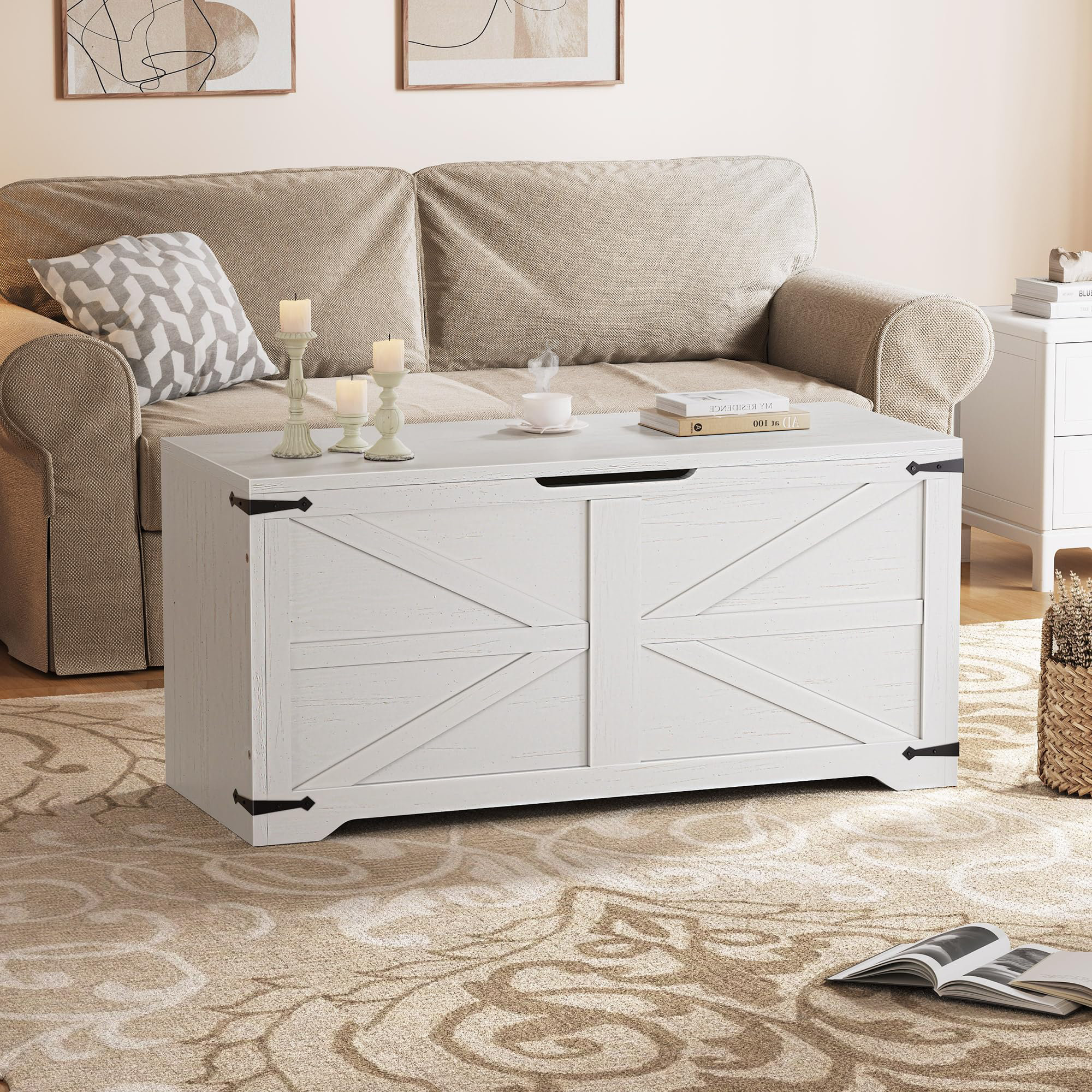 Gracie Oaks Storage Bench, Farmhouse Storage Chest With 2 Safety Hinges ...