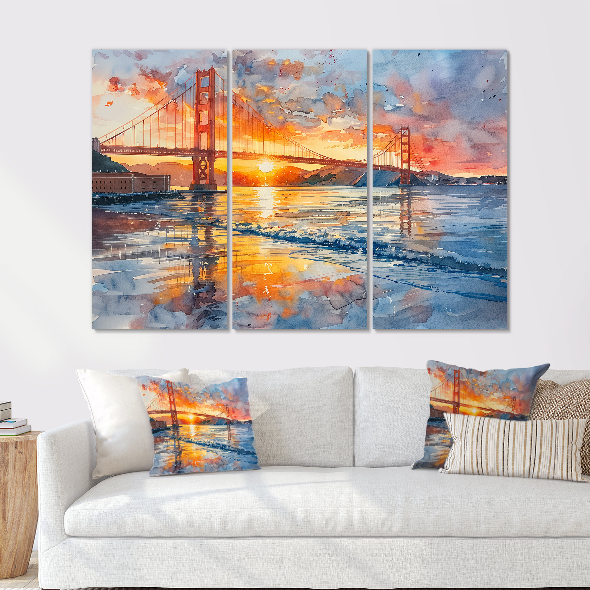 Beachcrest Home™ Yellow Red Golden Gate Summer Sunset Glow IV - Bridges ...