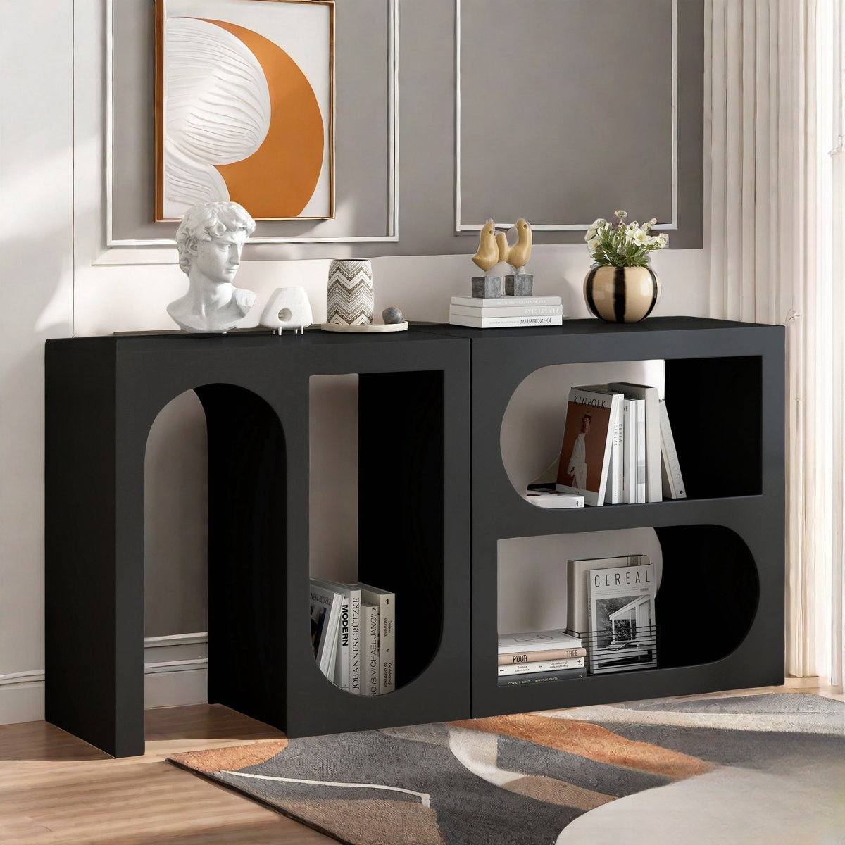 Ivy Bronx Modular Console Table With Rectangular Exterior And Curved ...